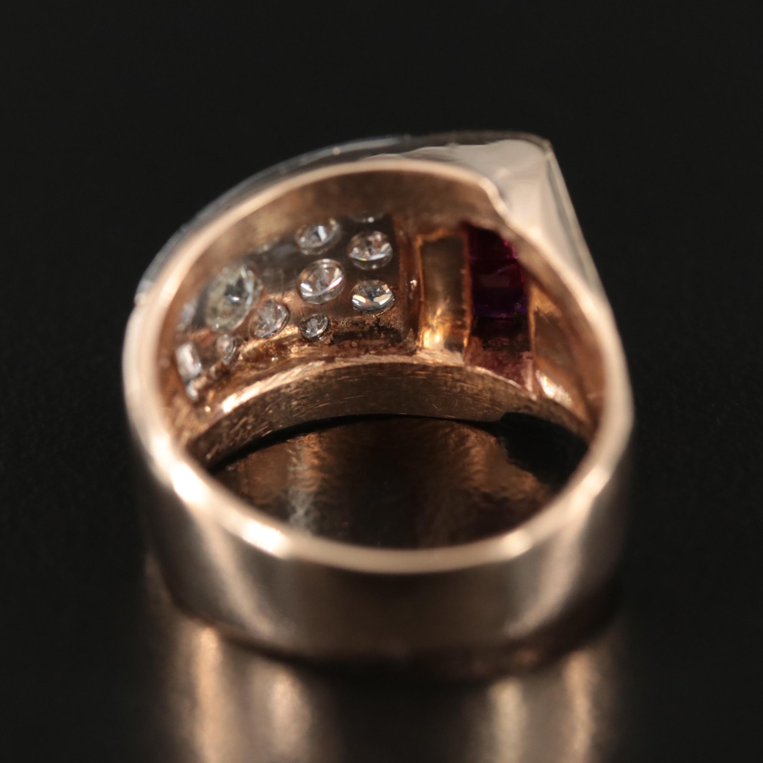 Retro 14K Diamond and Ruby Ring with Palladium Top | EBTH