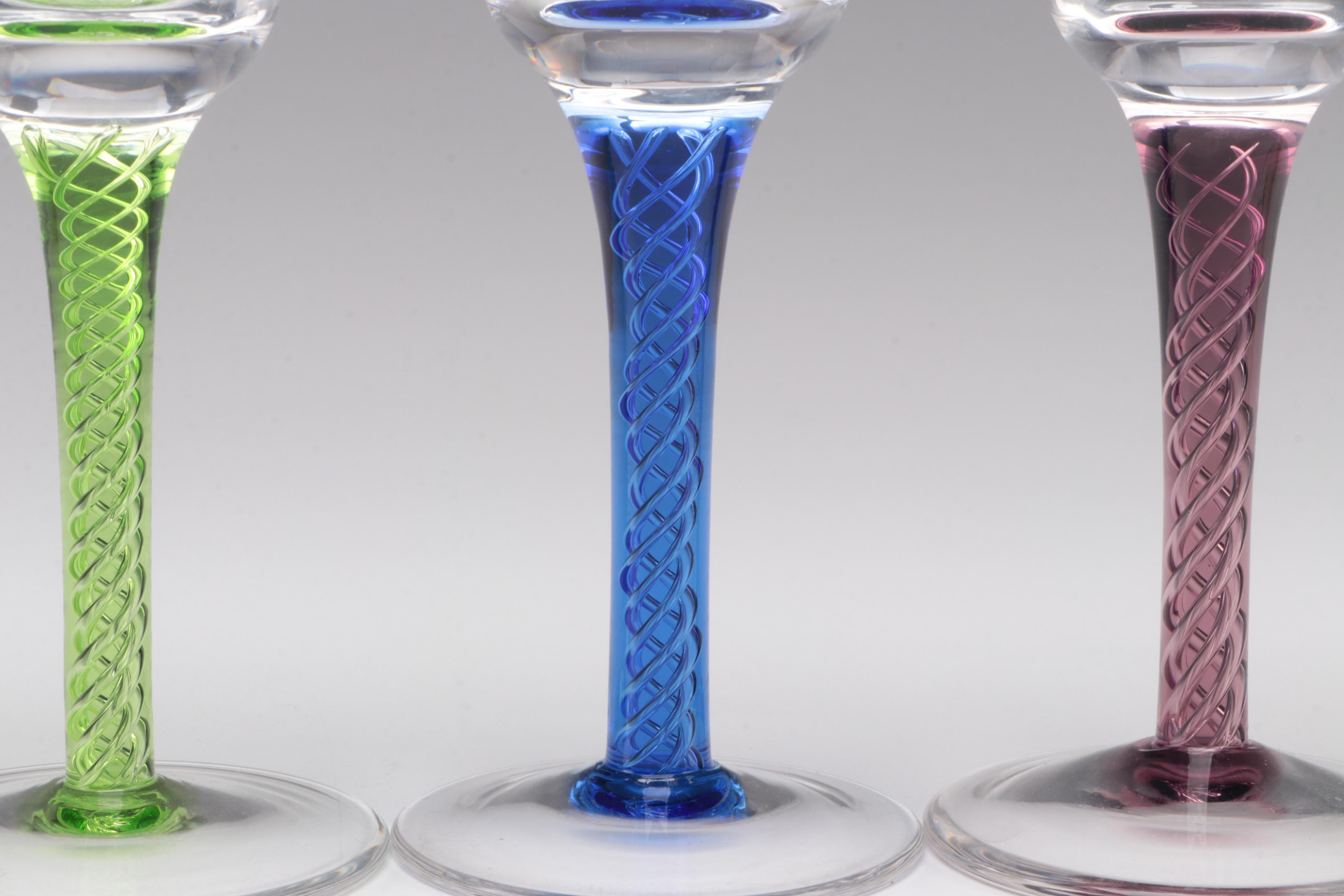 Rogaška "Air Twist" Glass Cordials with Colored Stems | EBTH