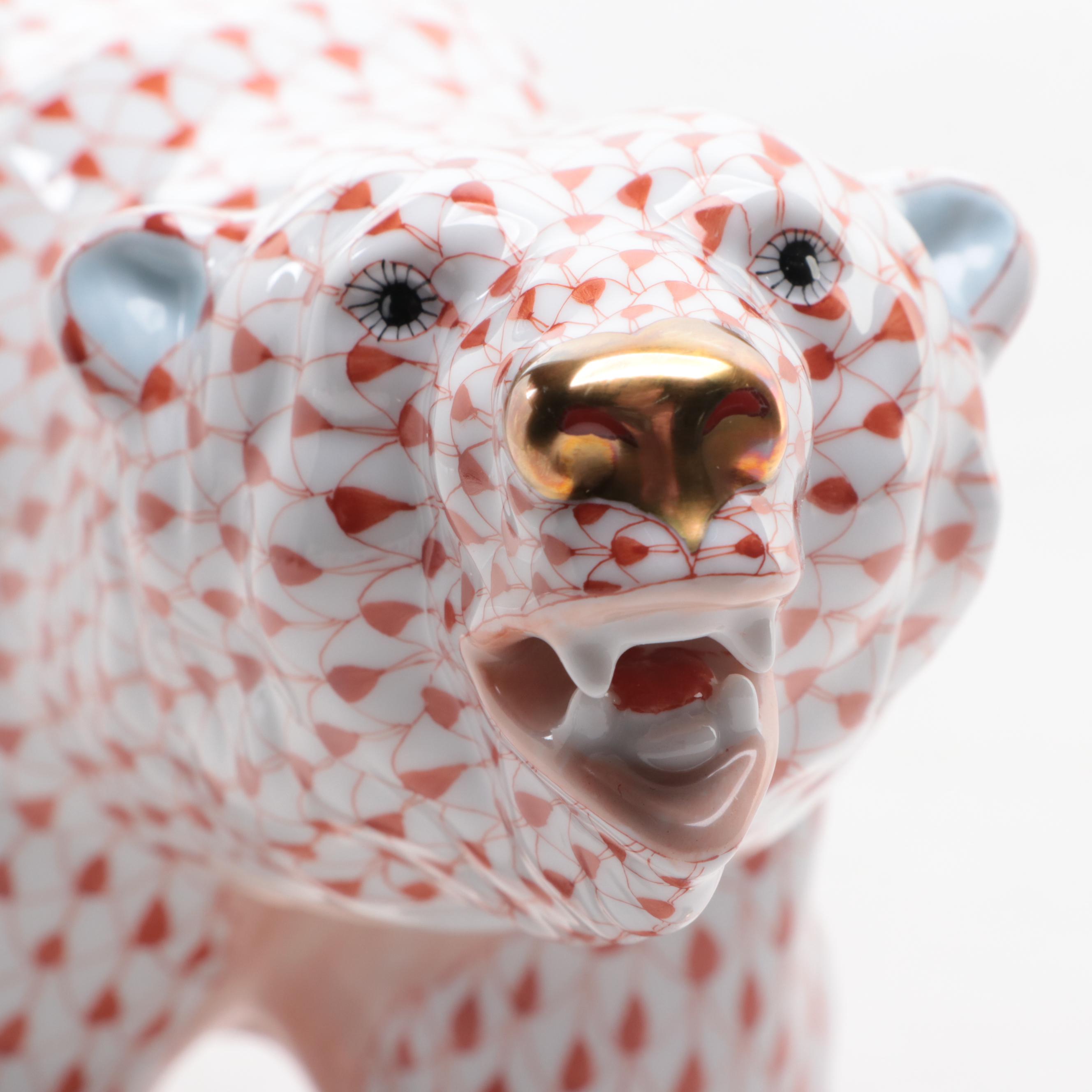 Herend First Edition Rust Fishnet with Gold "Polar Bear" Figurine, 1998 ...
