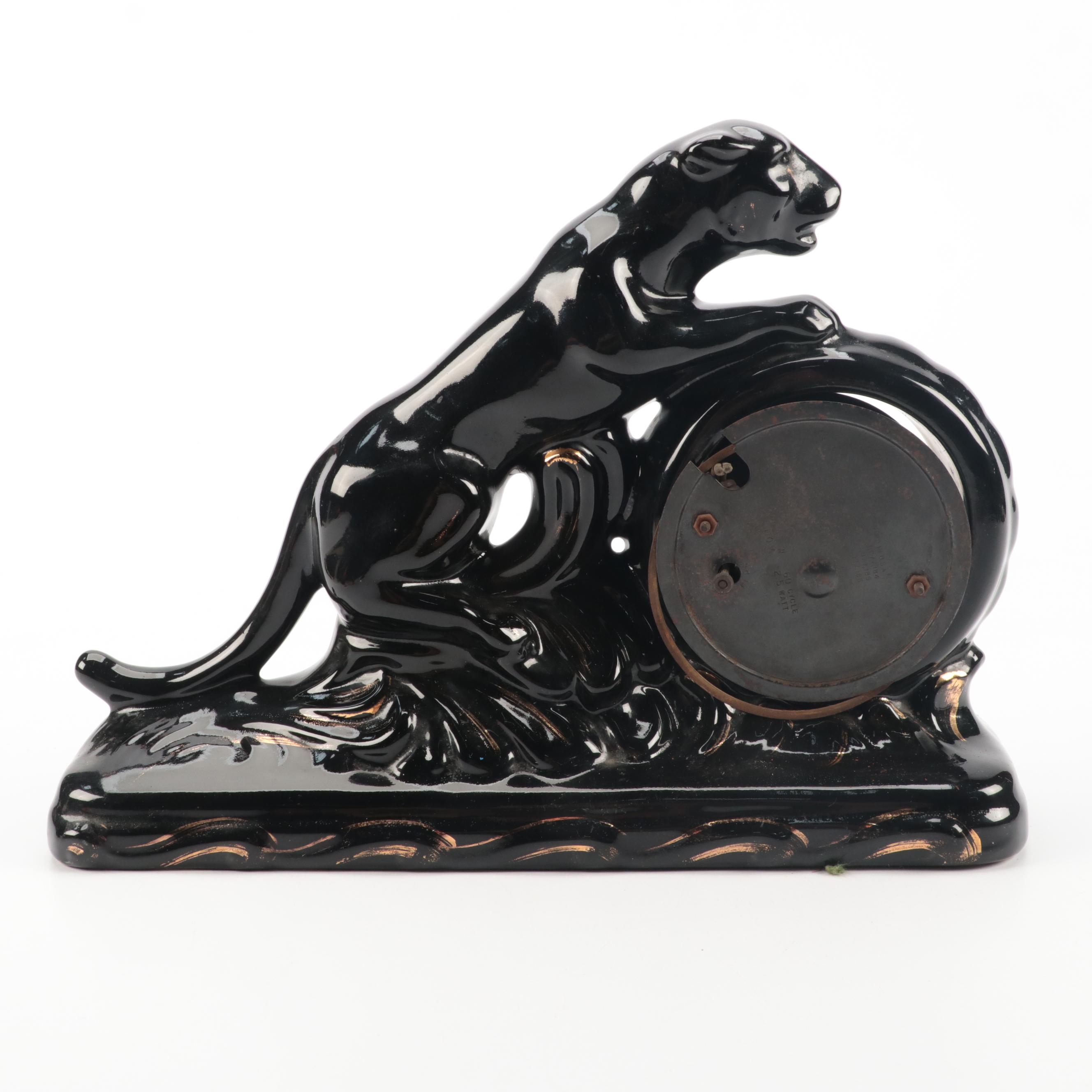 Sessions Art Deco Style Ceramic Panther Figural Mantel Clock, Mid-20th ...