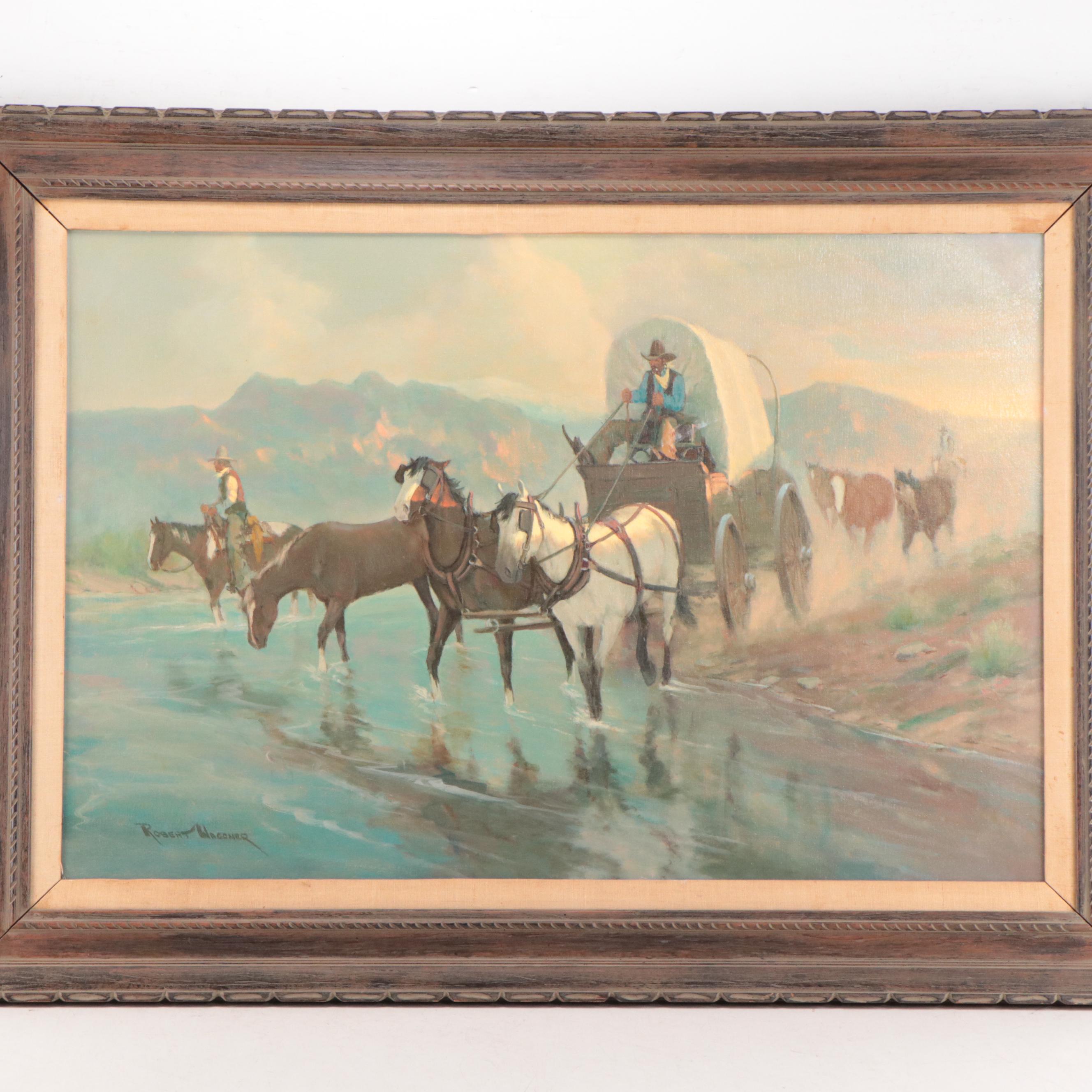 Robert Wagoner Western Oil Painting "On the Move," Mid-Late 20th ...