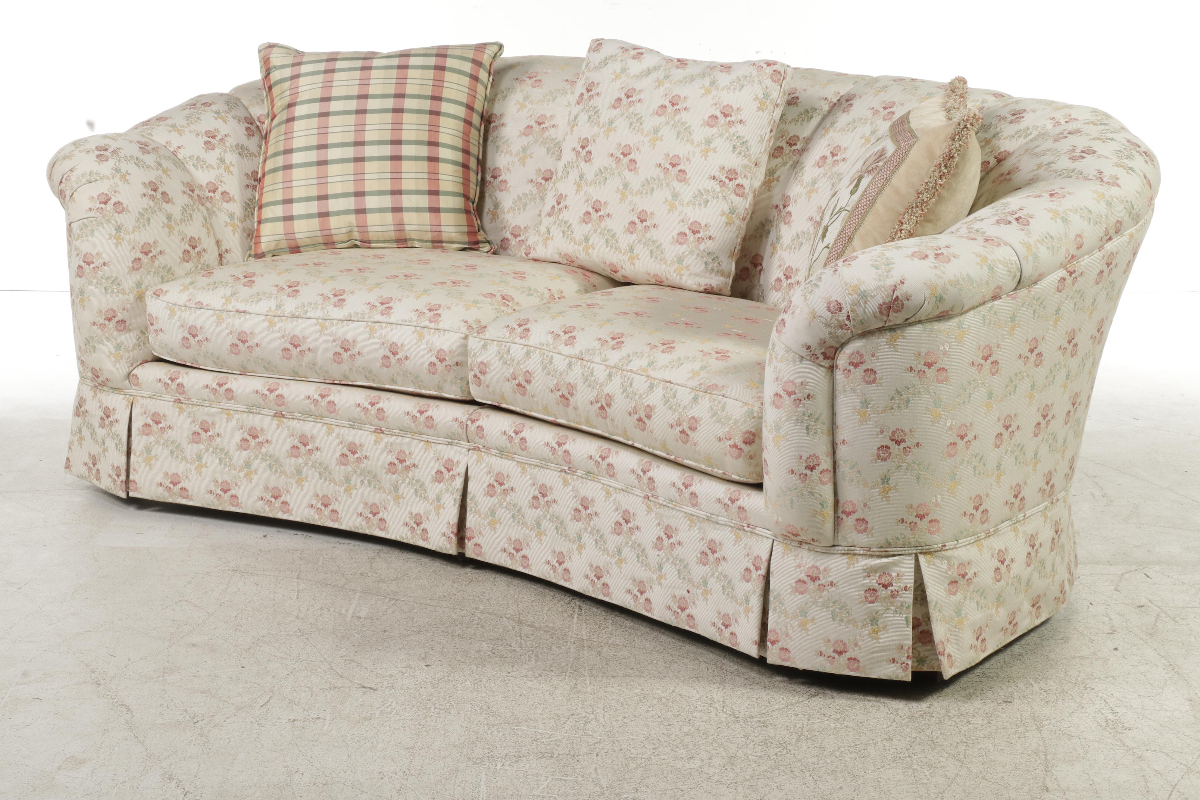 Custom Upholstered Channel-Back Sofa with Pillows | EBTH