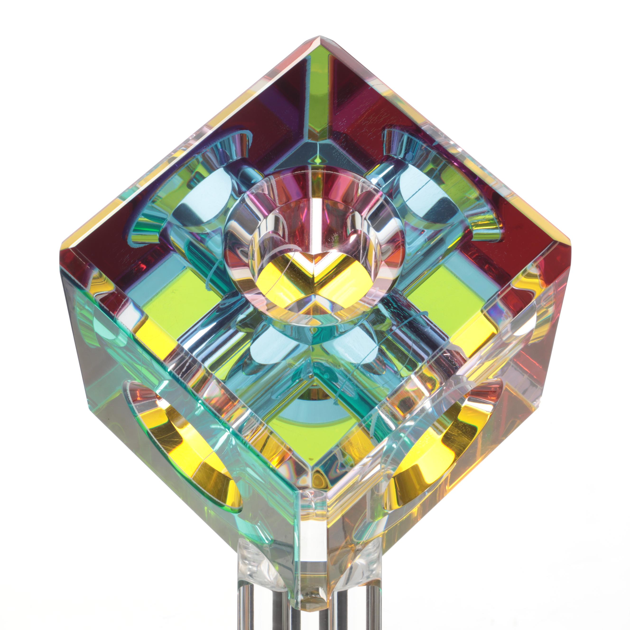 Op Art Geometric Acrylic Cube Sculpture In the Style of Shlomi Haziza ...