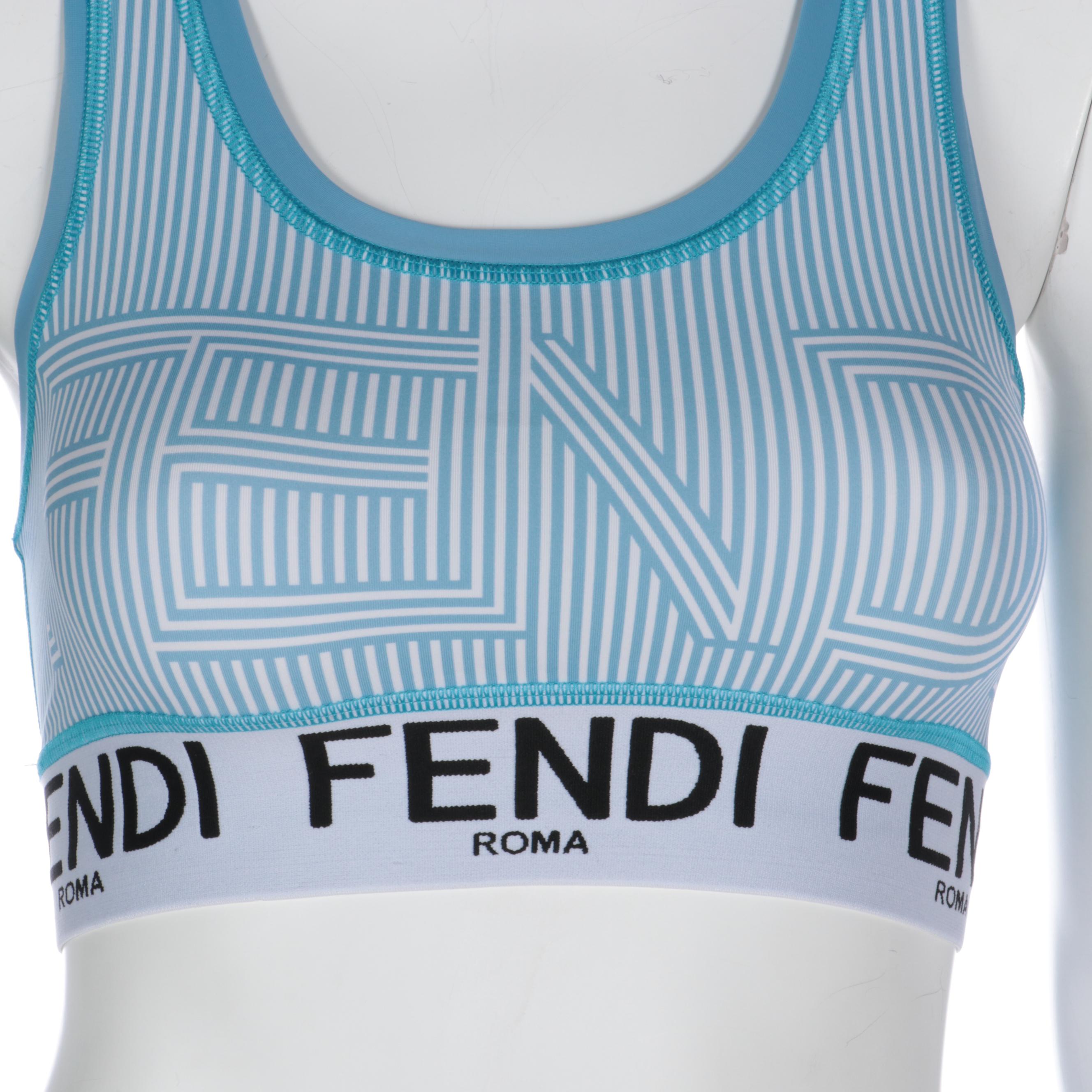 Fendi Roma Two-Piece Sports Bra and Leggings Set in Blue/White Stripes ...