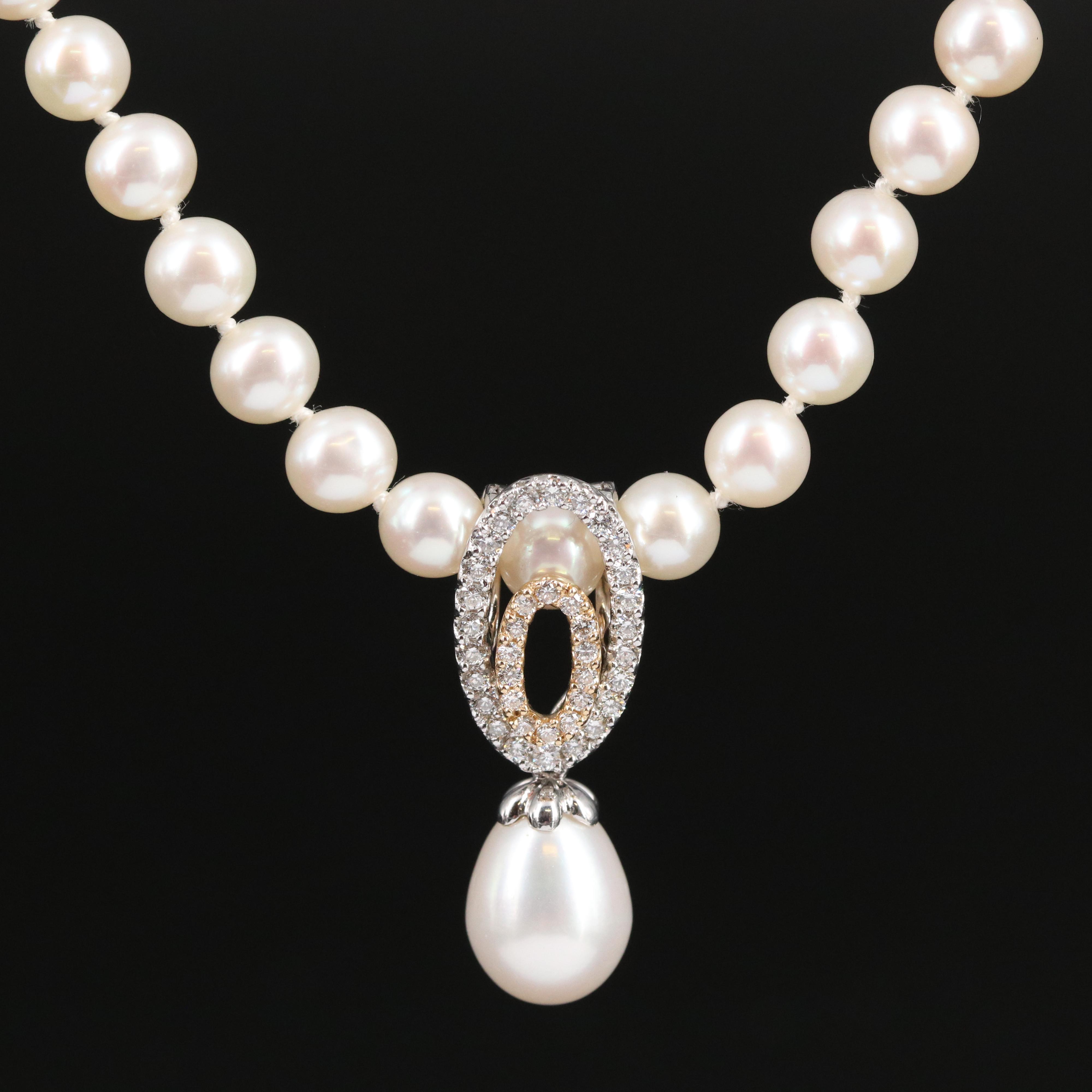 14K Pearl and Diamond Enhancer Pendant Necklace | EBTH