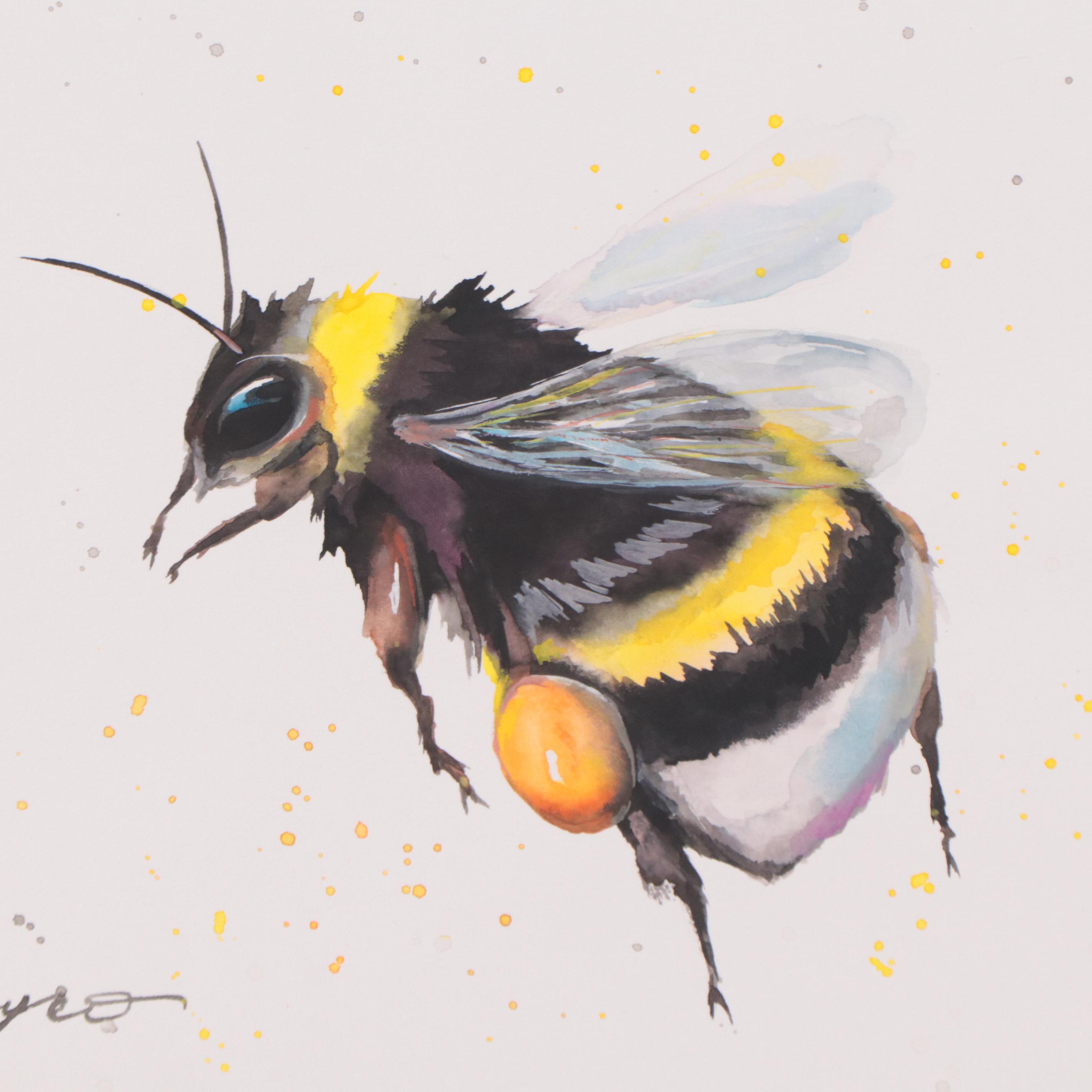 Anne Gorywine Watercolor Painting of Bumblebee, 2023 | EBTH