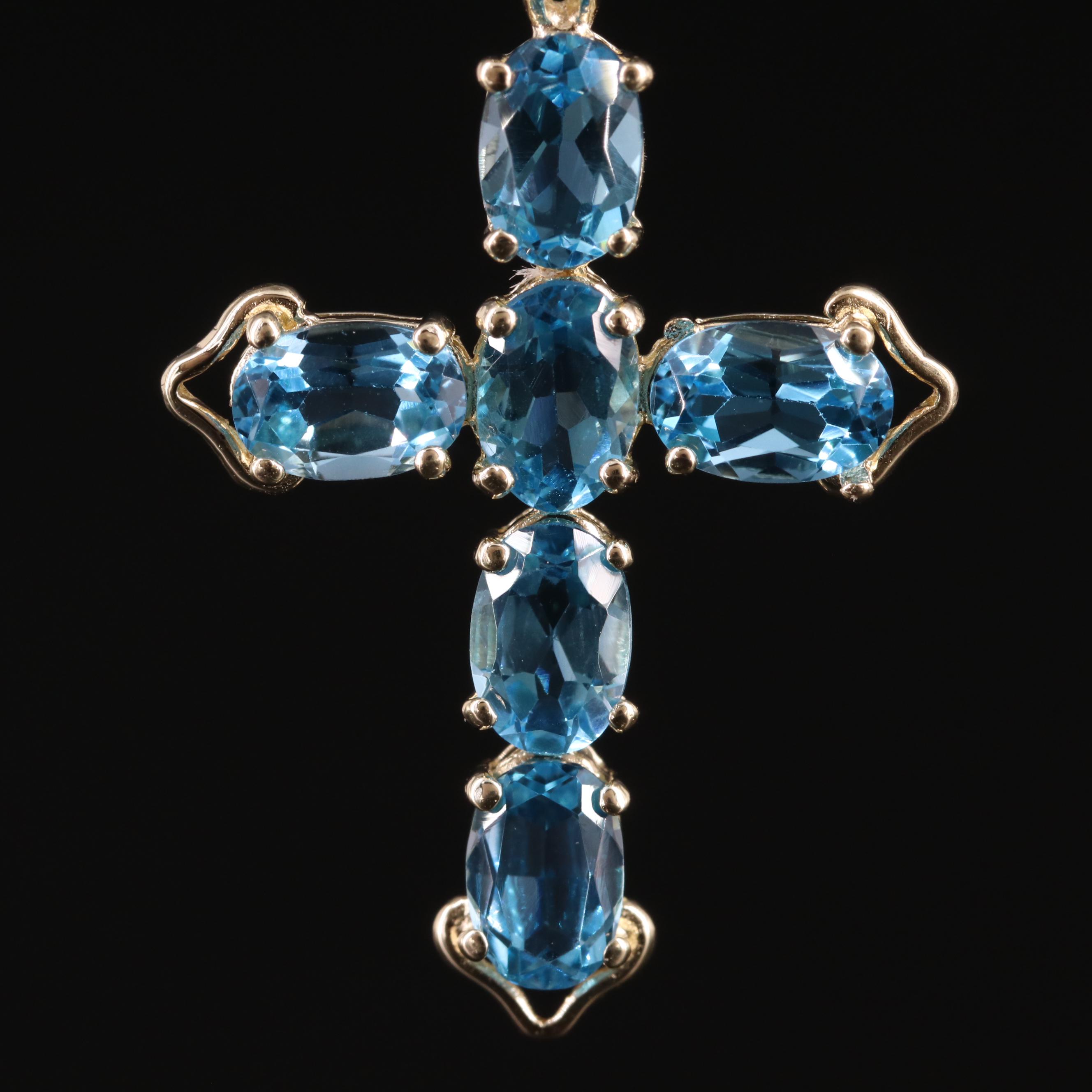 10K Swiss Blue Topaz Cross Pendant | EBTH