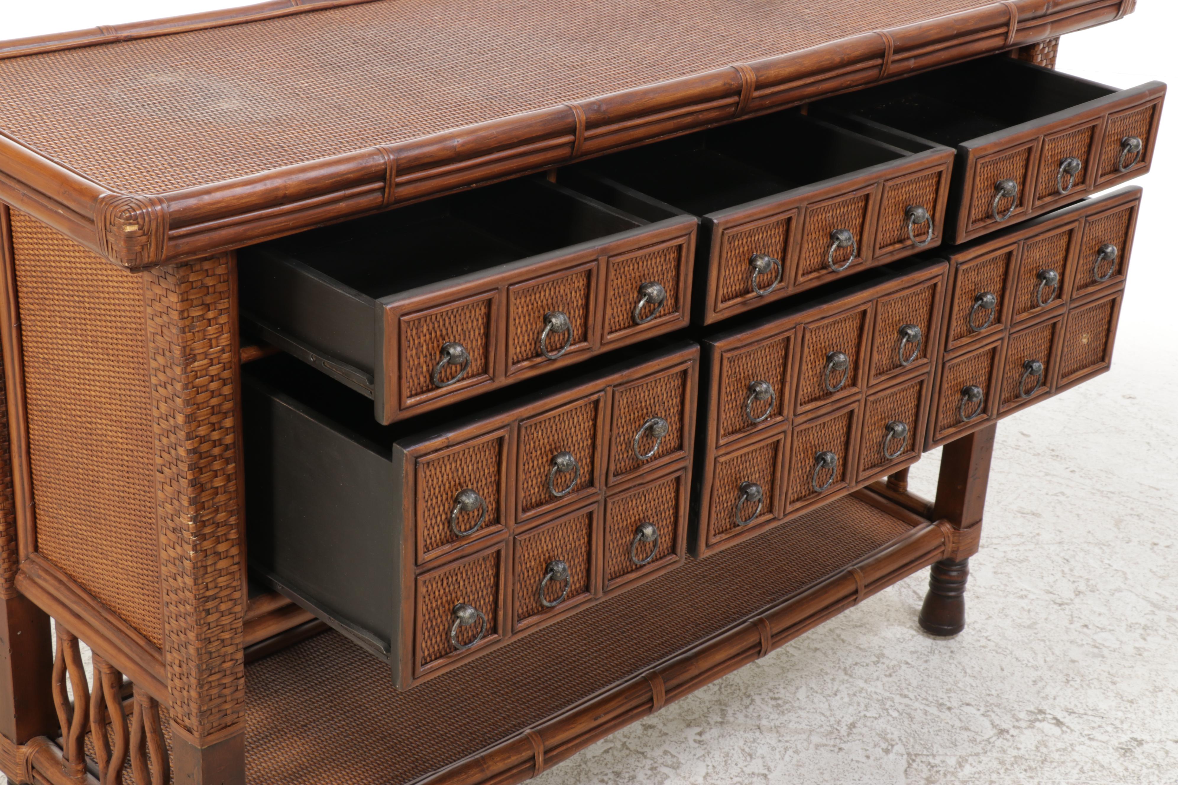 Palecek Rattan, Wicker, and Hardwood Six-Drawer Console Table | EBTH