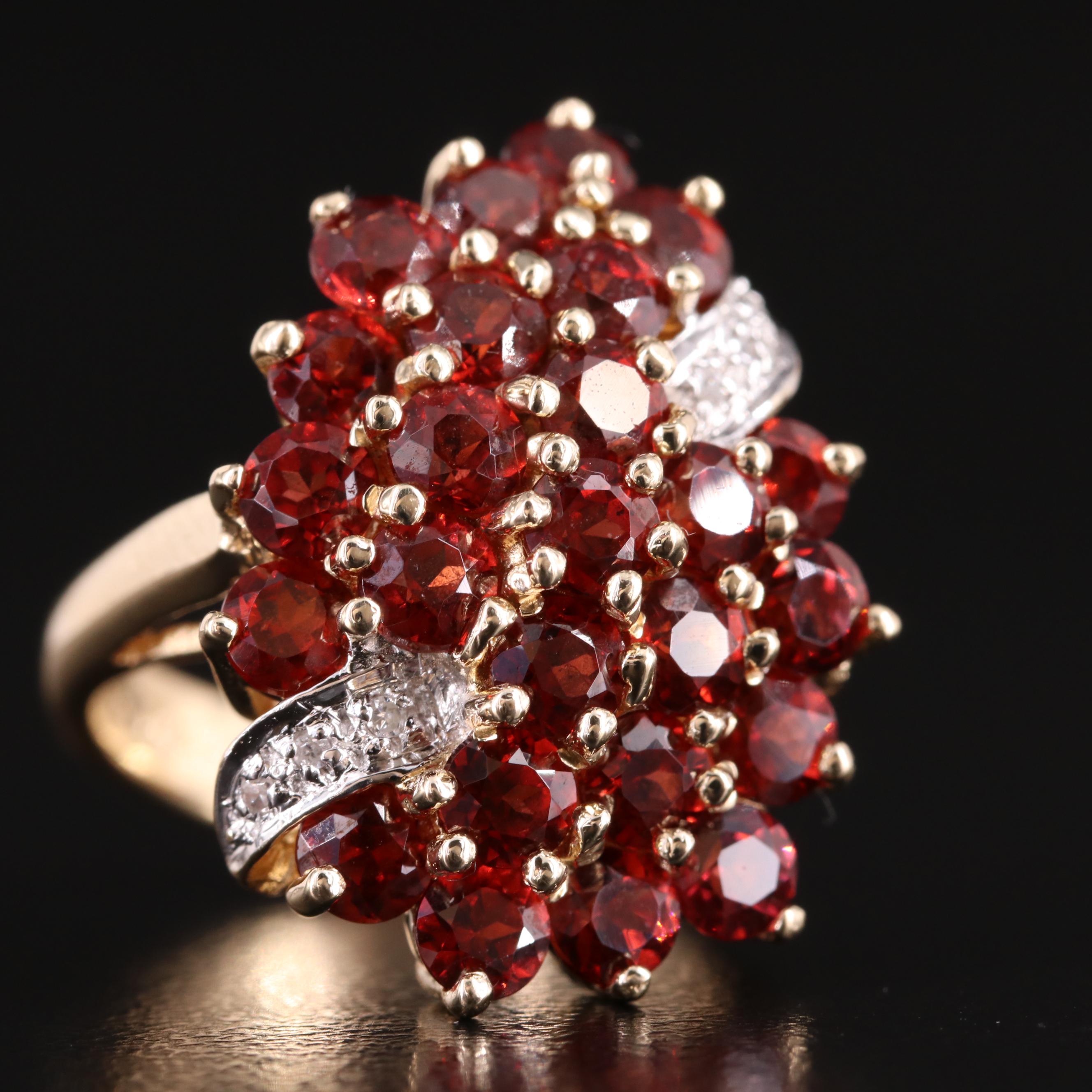 14K Garnet and Diamond Cluster Ring | EBTH