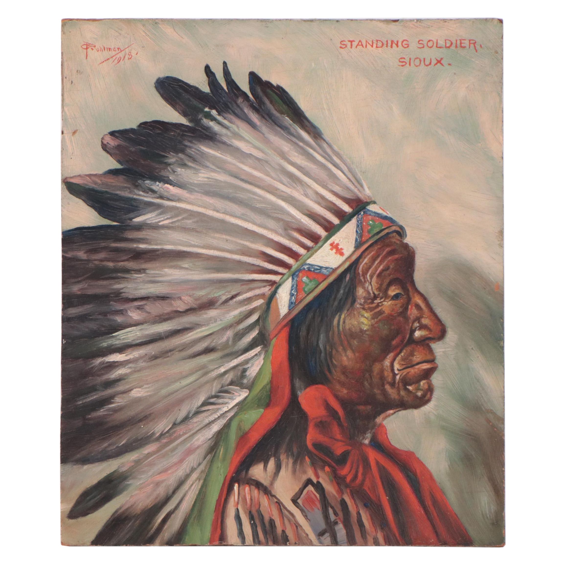 C Pohlman Native American Portrait Oil Painting "Standing Soldier ...