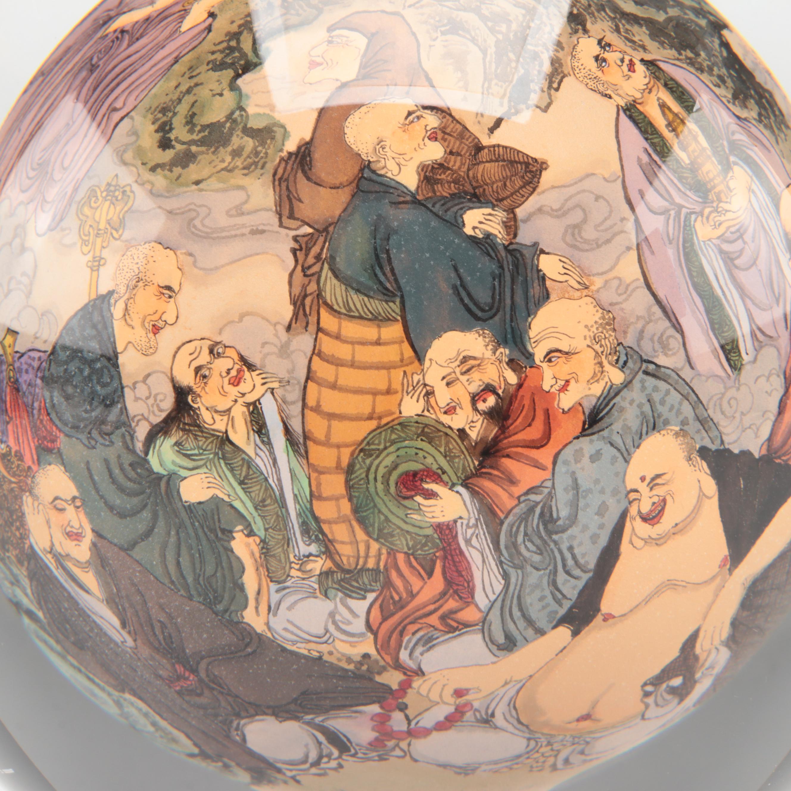 Chinese Reverse Painted Glass Globe on Carved Wood Stand | EBTH
