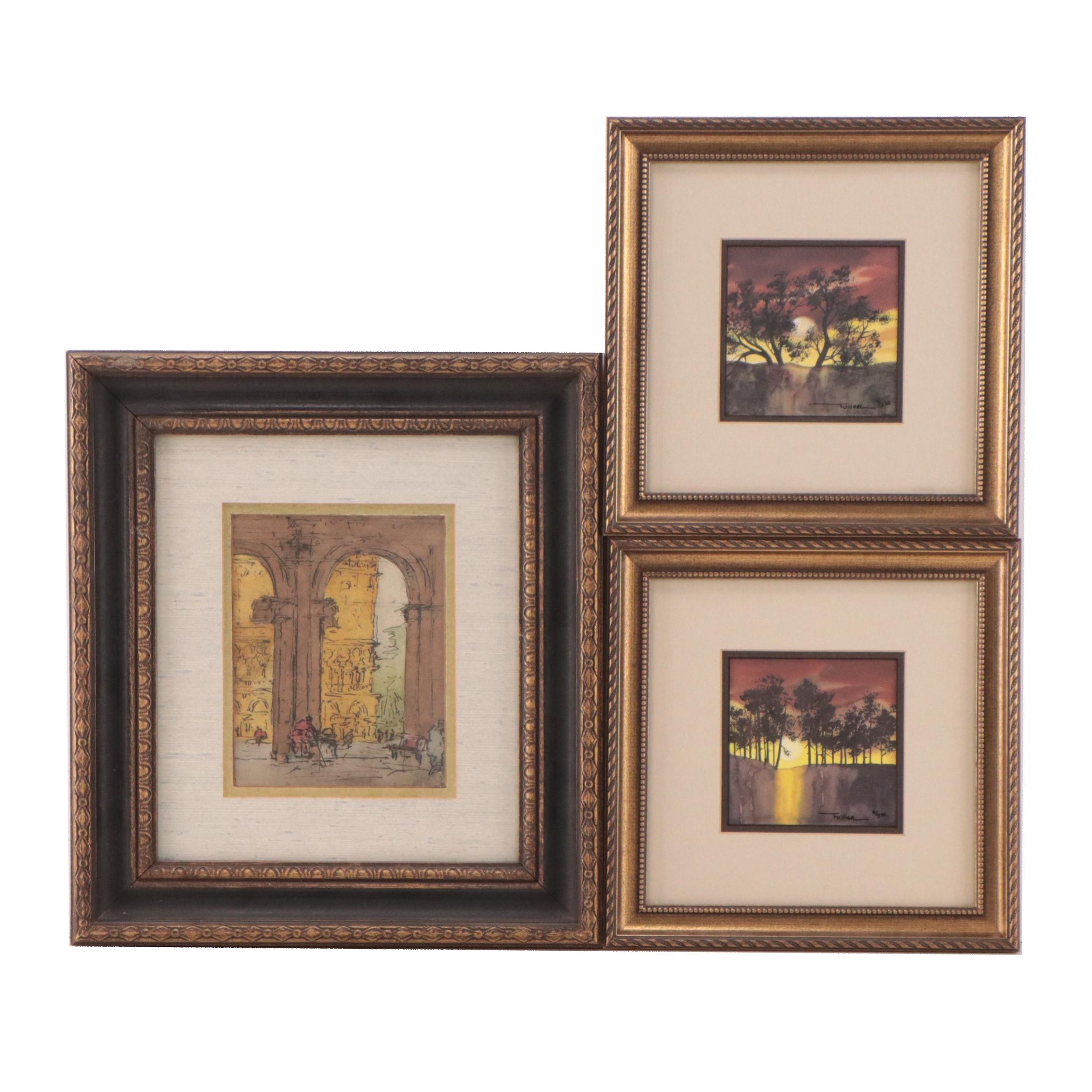 Pair of Lu Fuller Offset Lithographs of Sunset Landscapes and More | EBTH