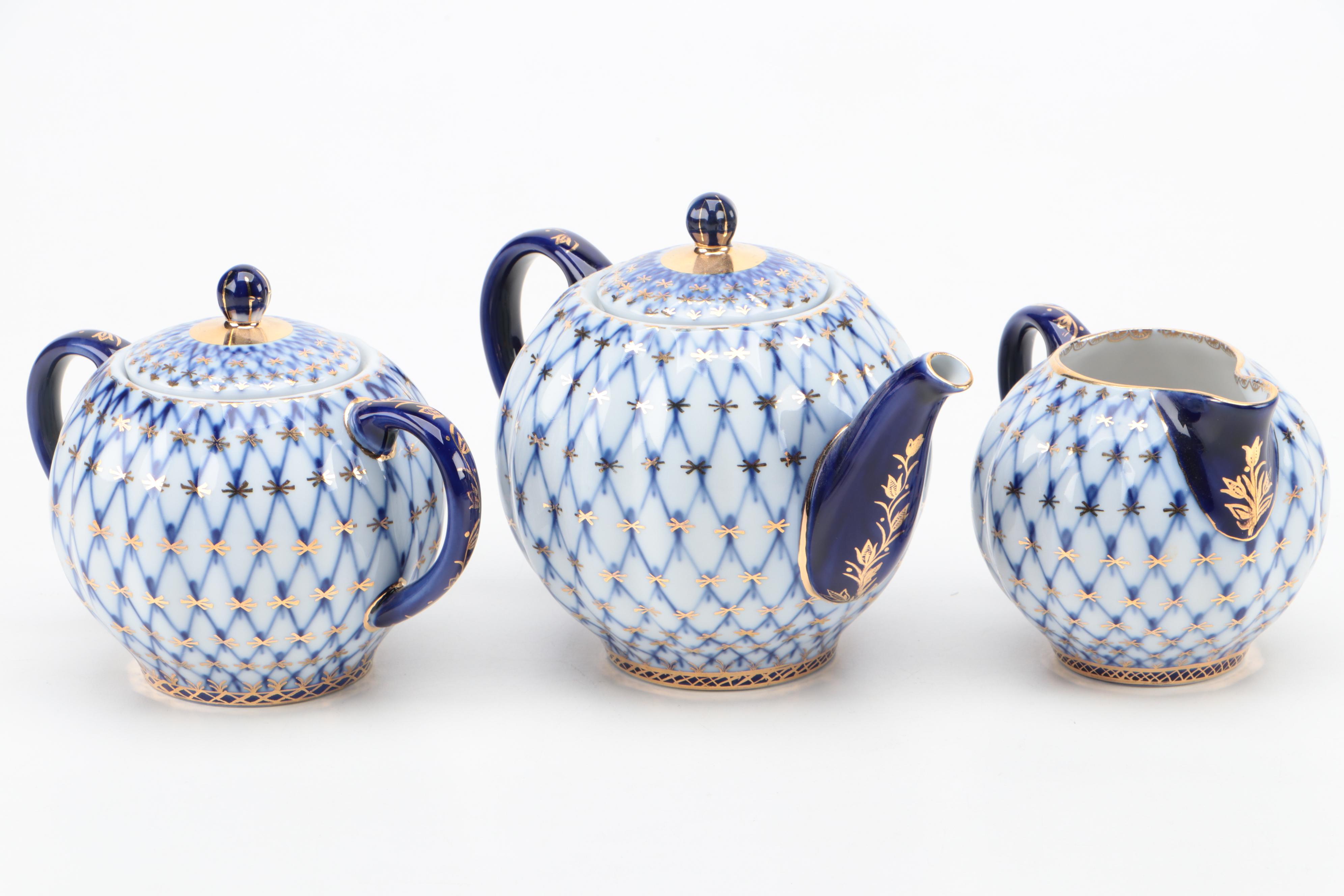 Russian Lomonosov Porcelain Tea Set with Dessert Service and Book | EBTH