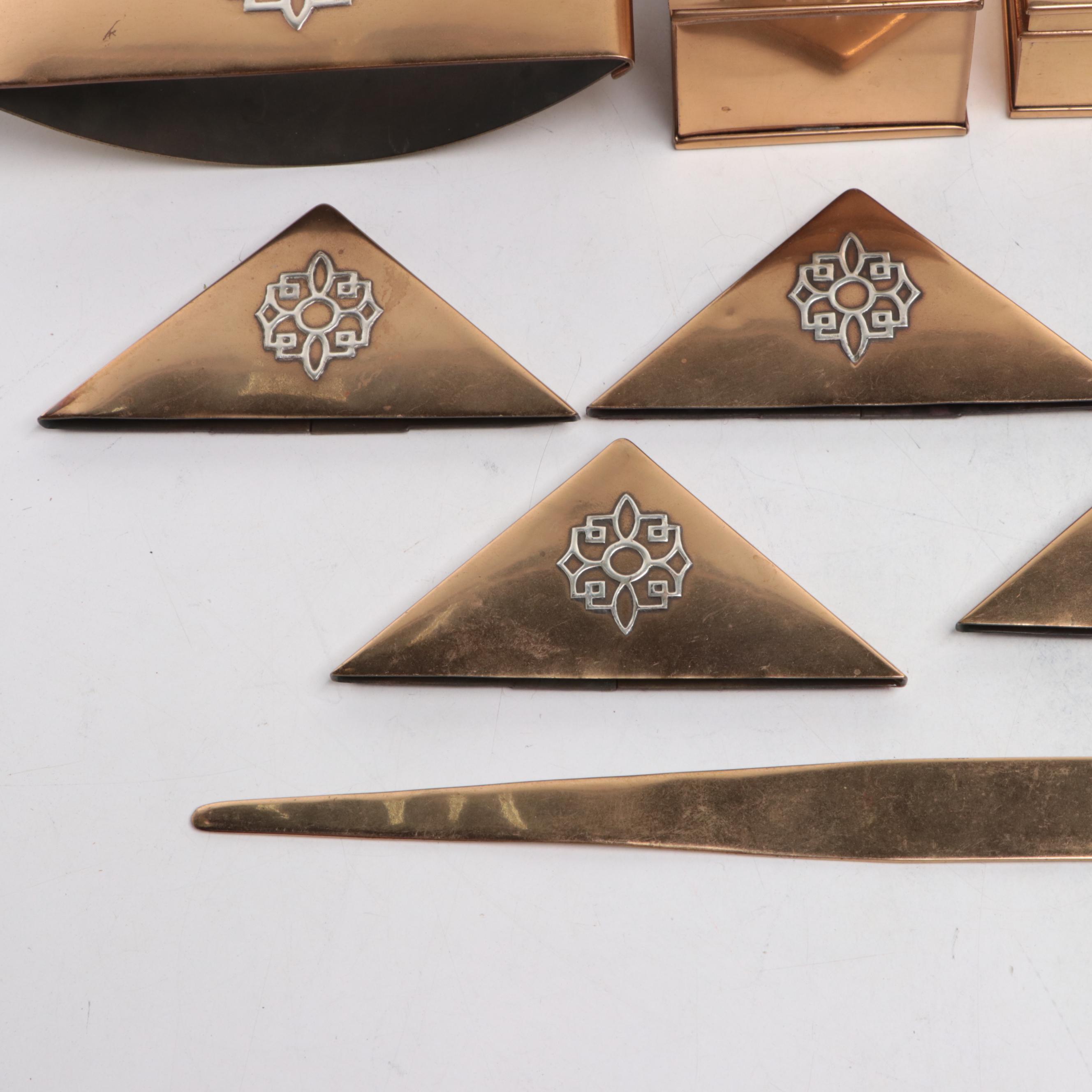 Heintz Art Metal Shop Arts and Crafts Style Sterling on Bronze Desk Set ...