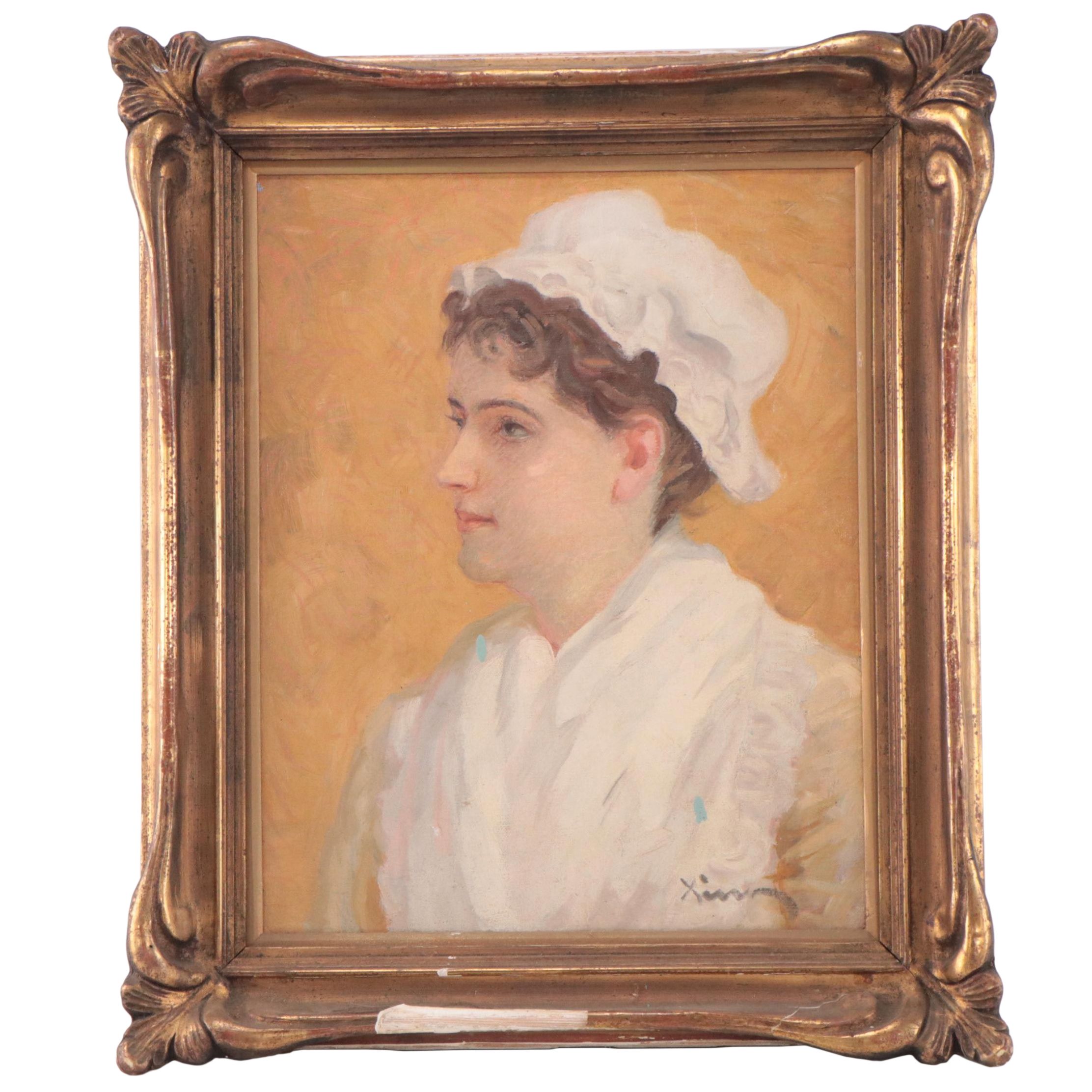 Portrait Oil Painting of Woman Wearing Bonnet | EBTH