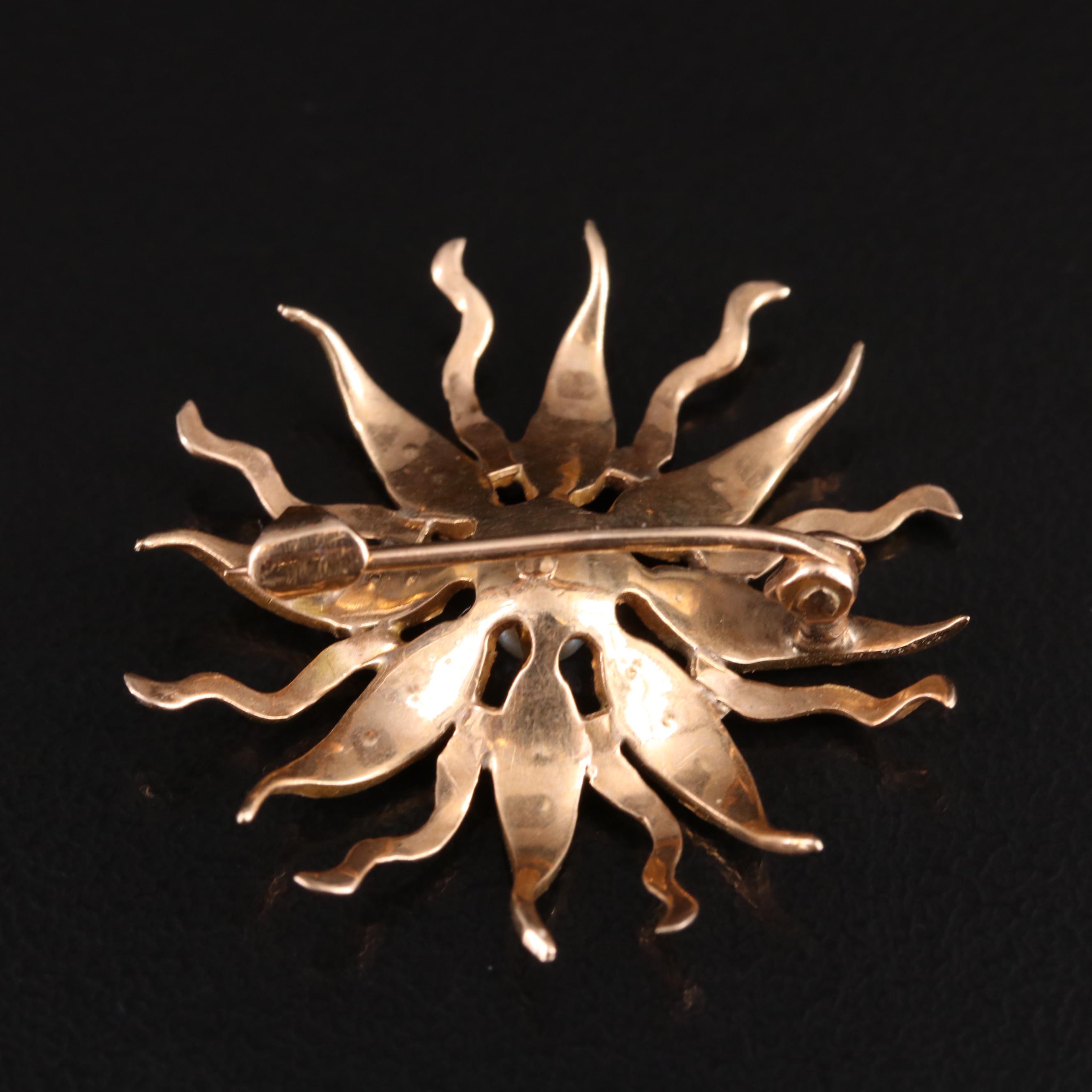 Antique 14K Seed Pearl Sunburst Pin | EBTH