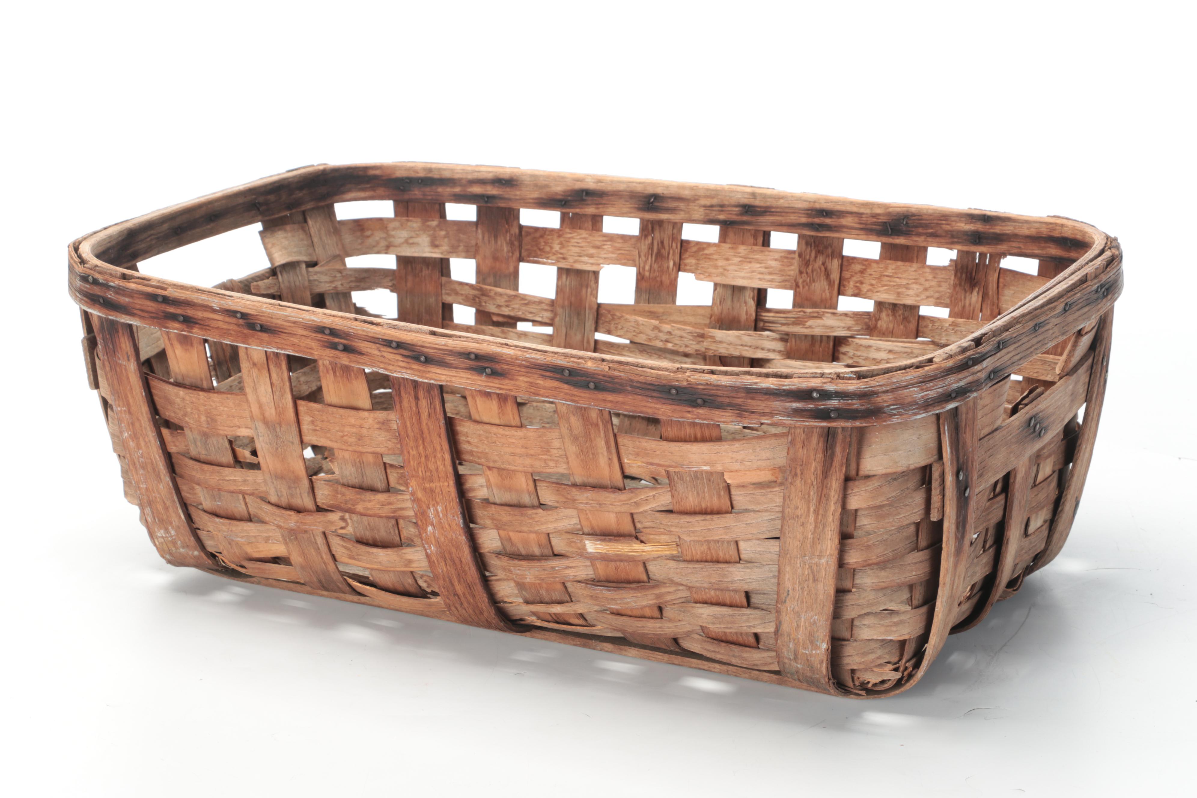 Handcrafted Split Wood Basket with Pineapple Quilt, Pillow Covers | EBTH