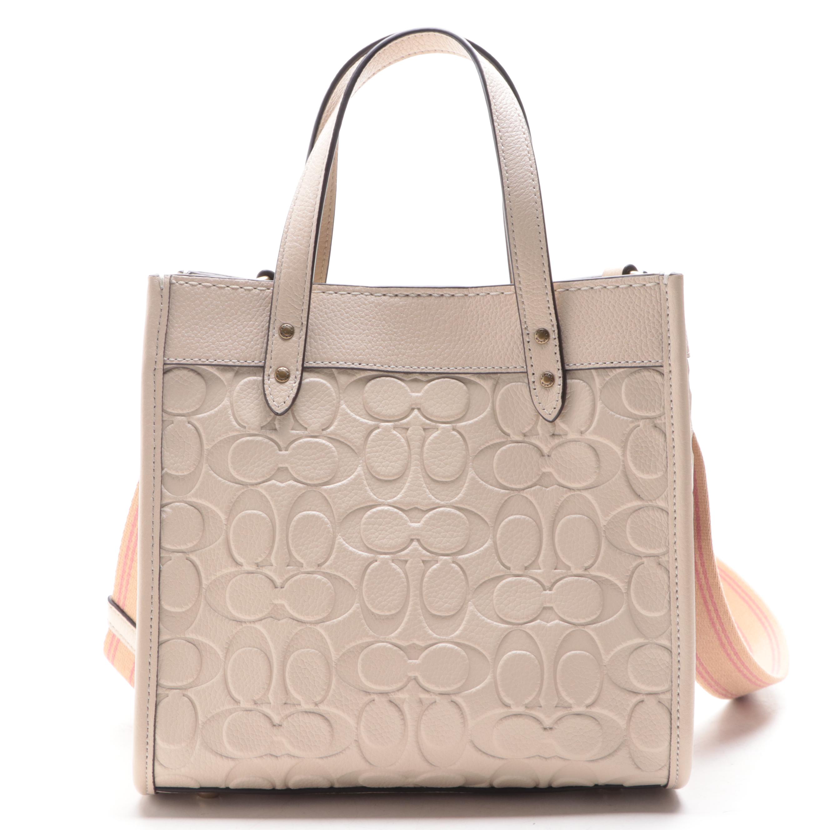 Coach Two-Way Field Tote 22 in Ivory Signature Embossed Leather | EBTH