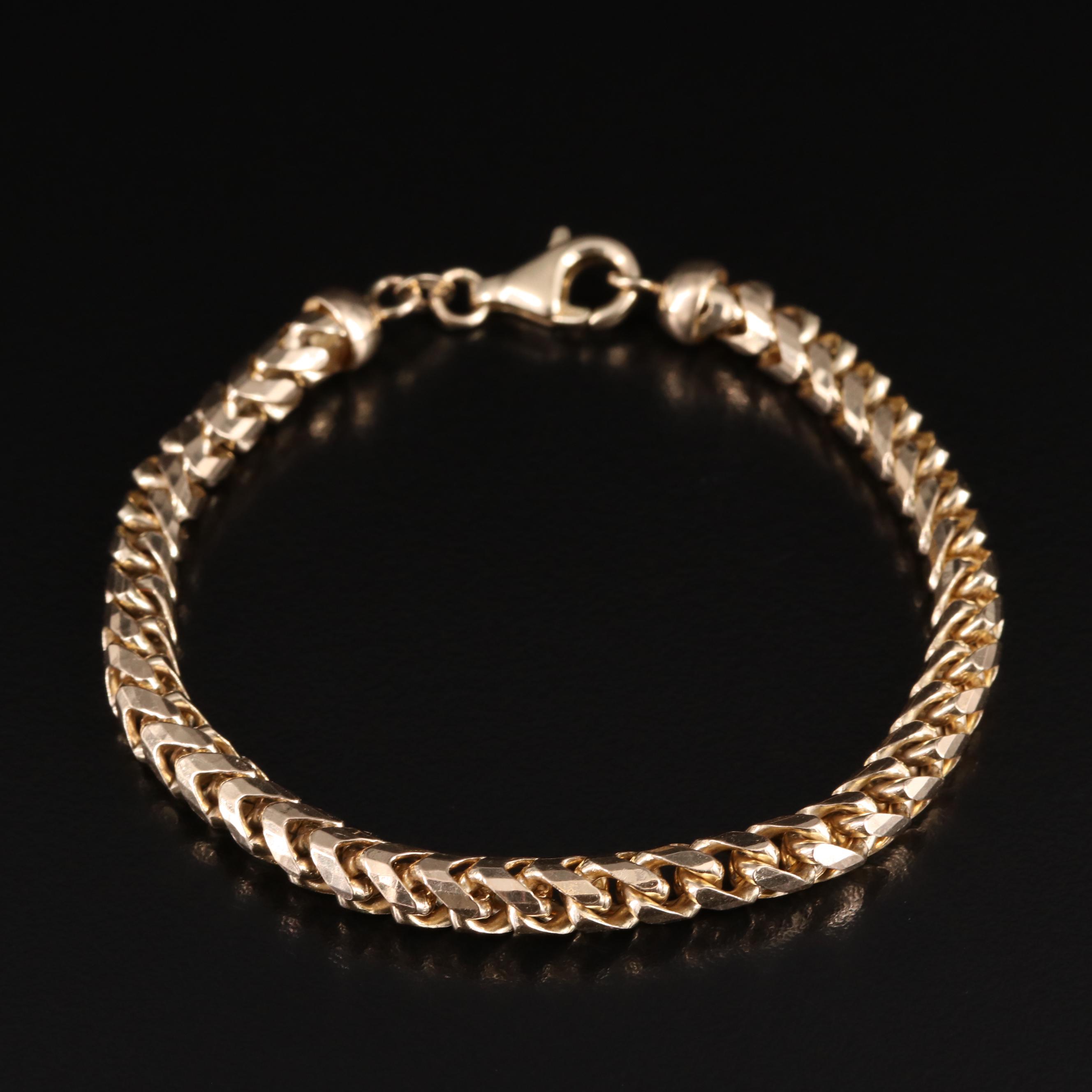 14K Fancy Curb Chain Bracelet | EBTH