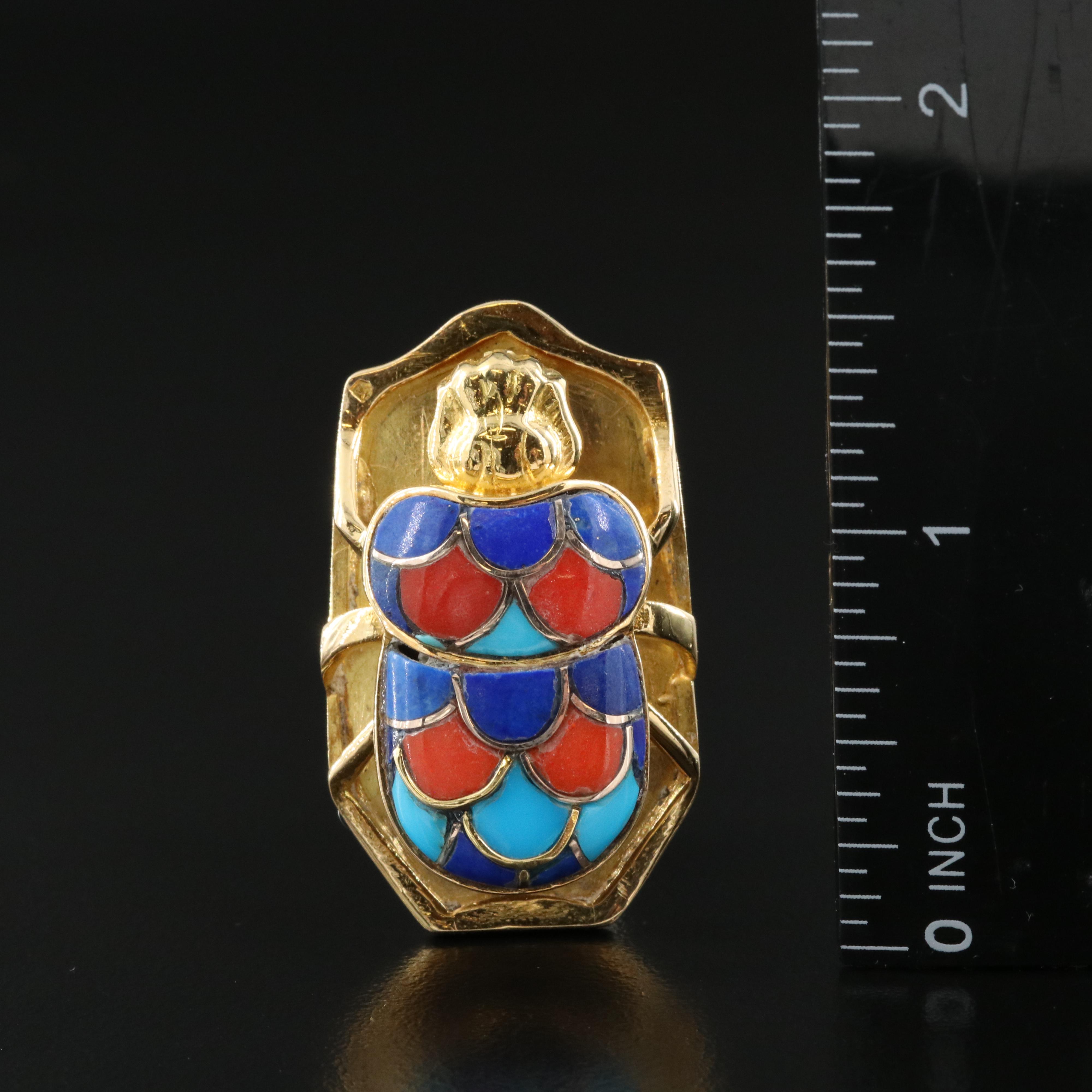 18K Lapis Lazuli and Turquoise Scarab Ring | EBTH