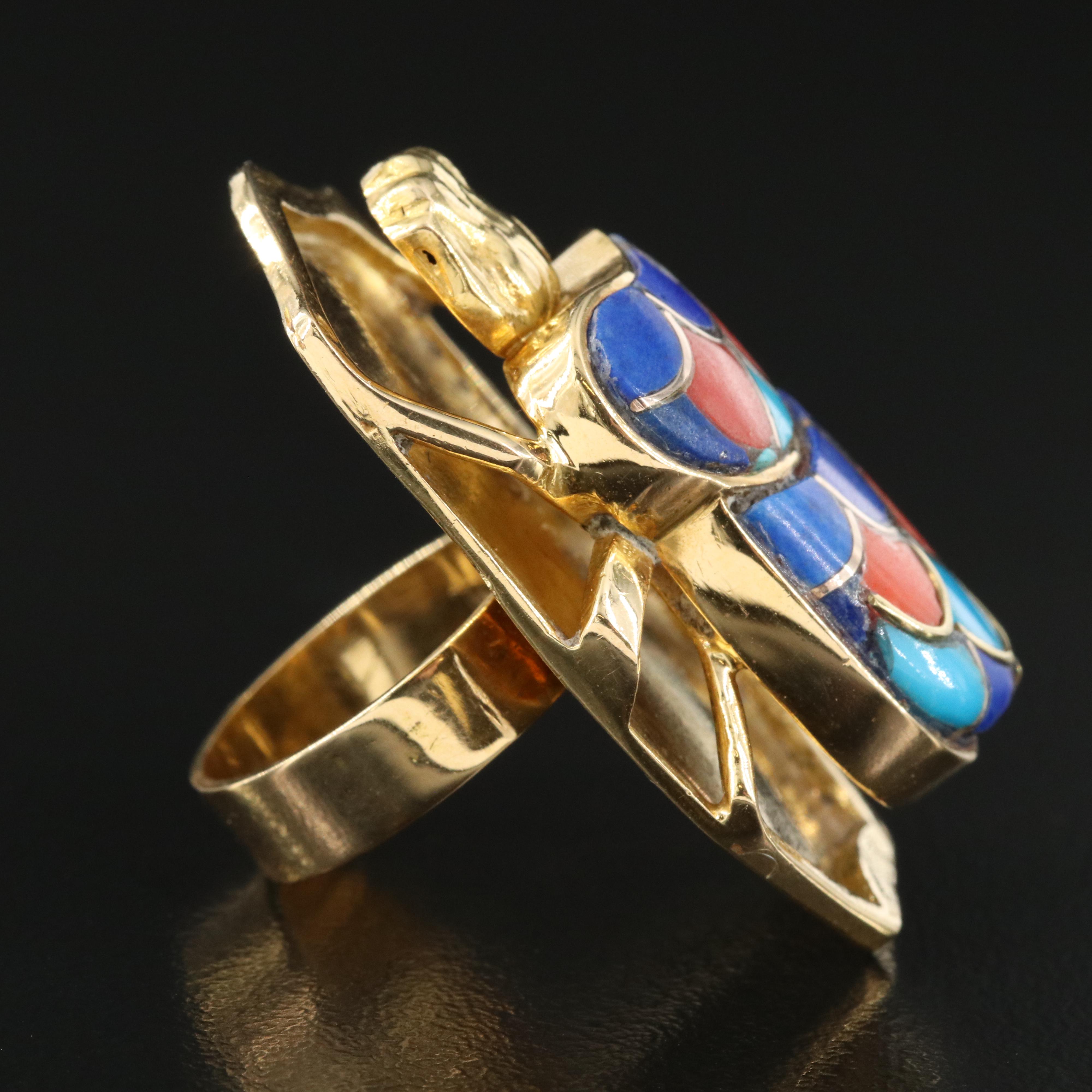 18K Lapis Lazuli and Turquoise Scarab Ring | EBTH