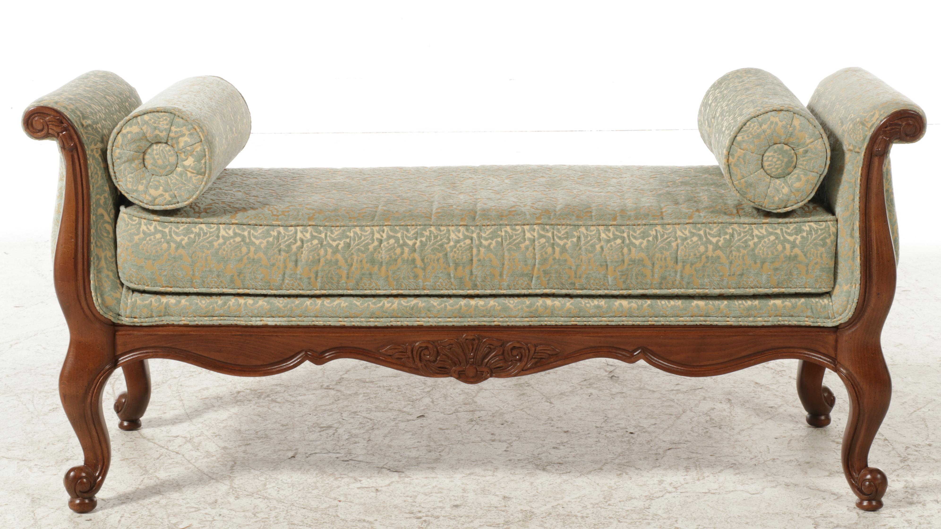 Ethan Allen "Belfiore" Louis XV Style Carved Wood Bed Bench with ...