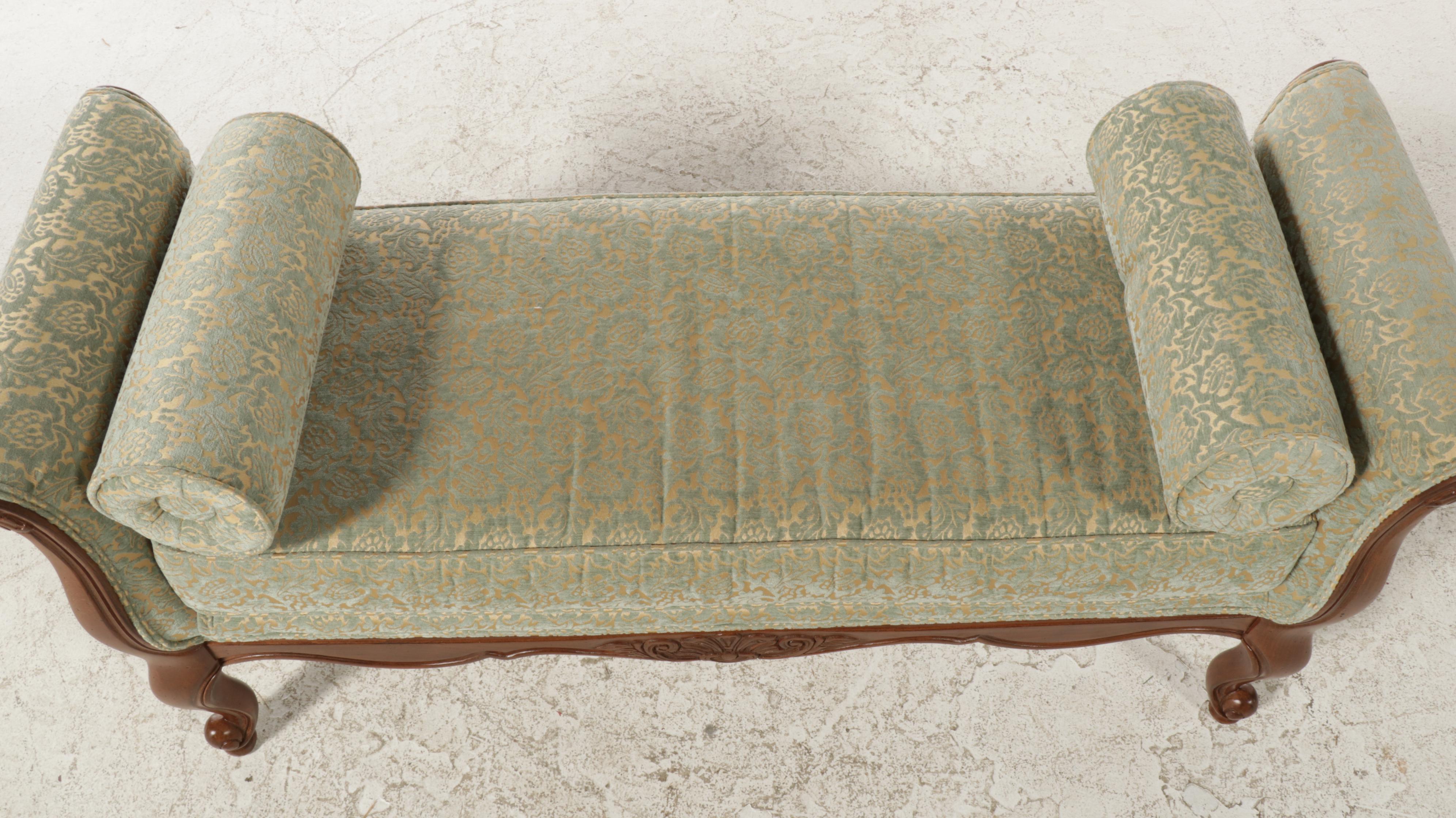 Ethan Allen "Belfiore" Louis XV Style Carved Wood Bed Bench with ...