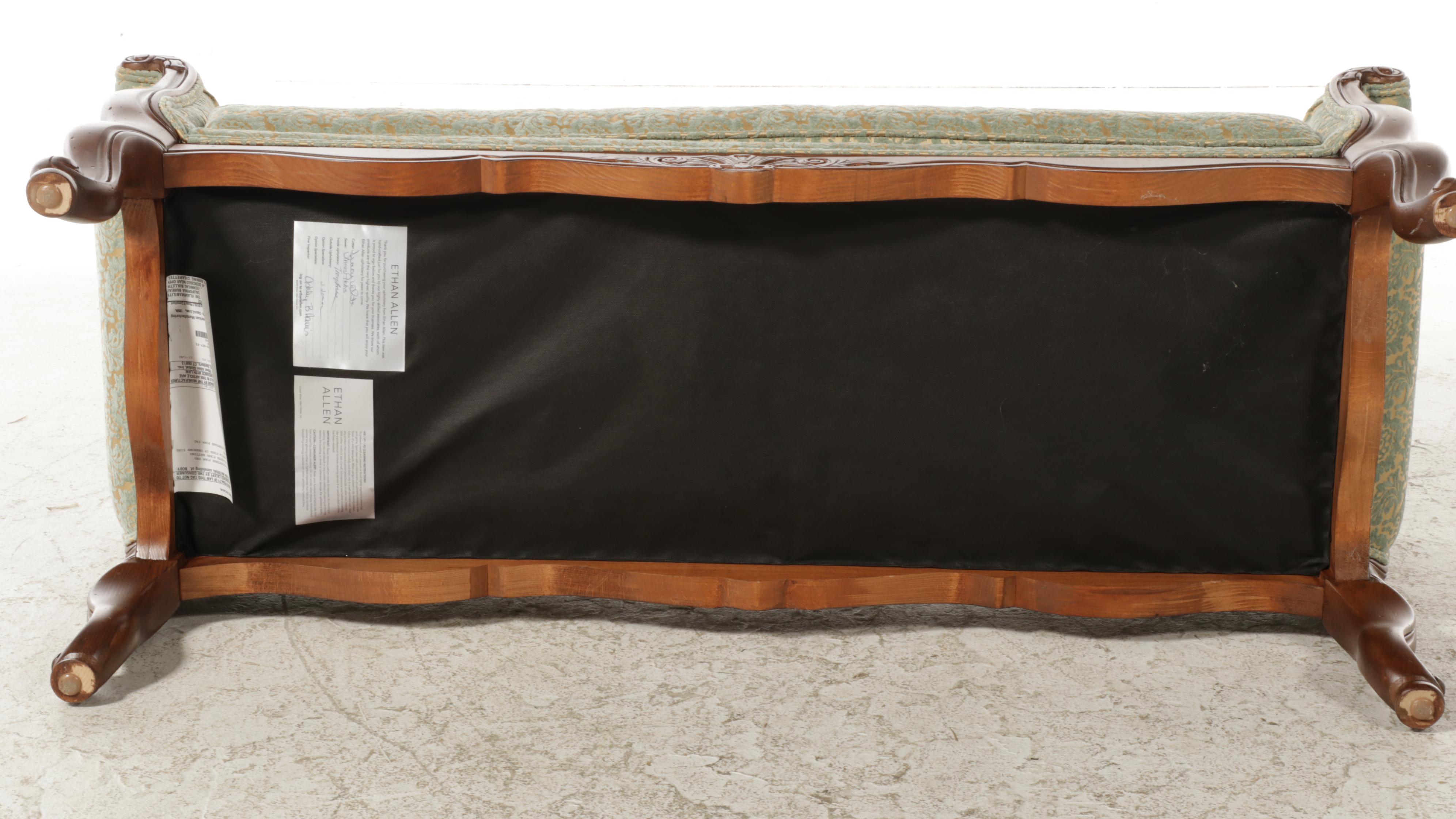 Ethan Allen "Belfiore" Louis XV Style Carved Wood Bed Bench with ...