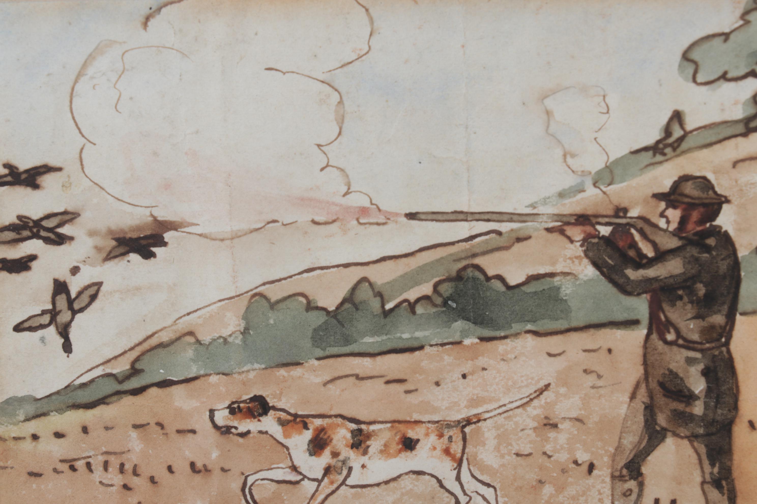 Watercolor Painting "Uncle Alfred and the Gamekeeper Shooting Partridge ...