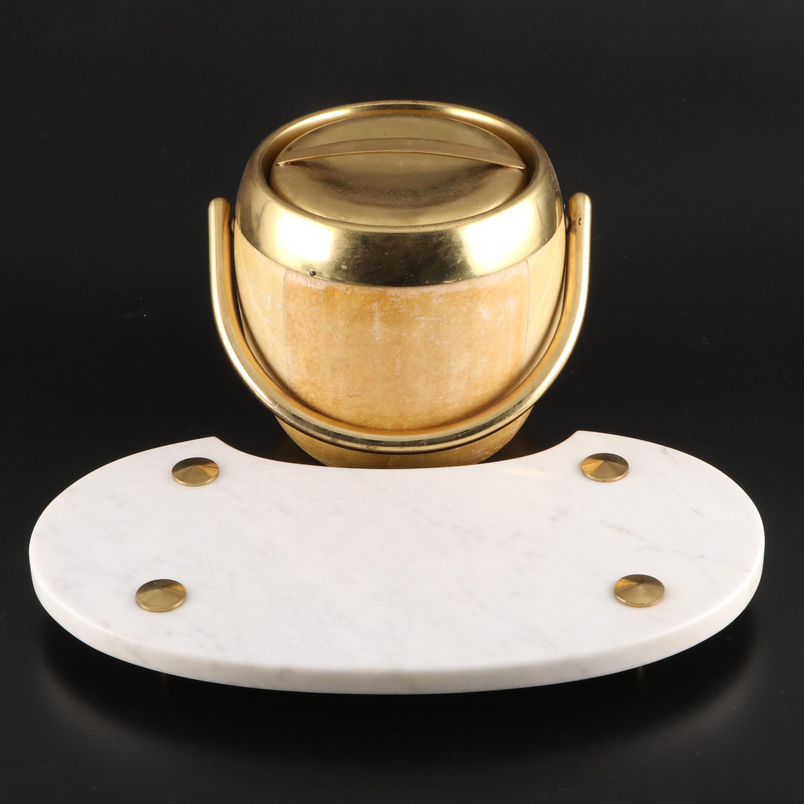 Thermos Brass Bound Ice Bucket with Marble Charcuterie Board | EBTH