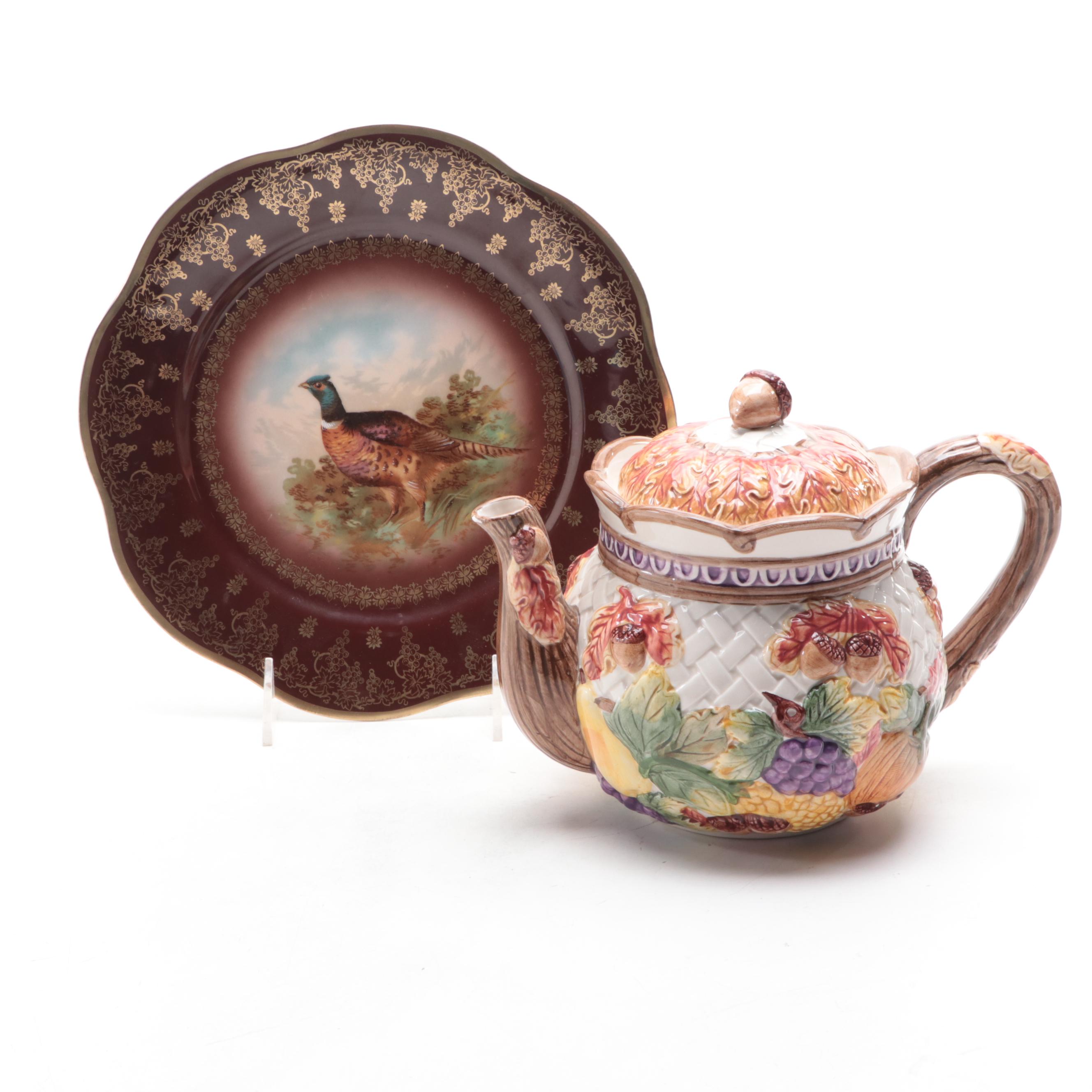 Royal Vienna Hand-Painted Pheasant Plate with Fitz and Floyd Autumnal ...