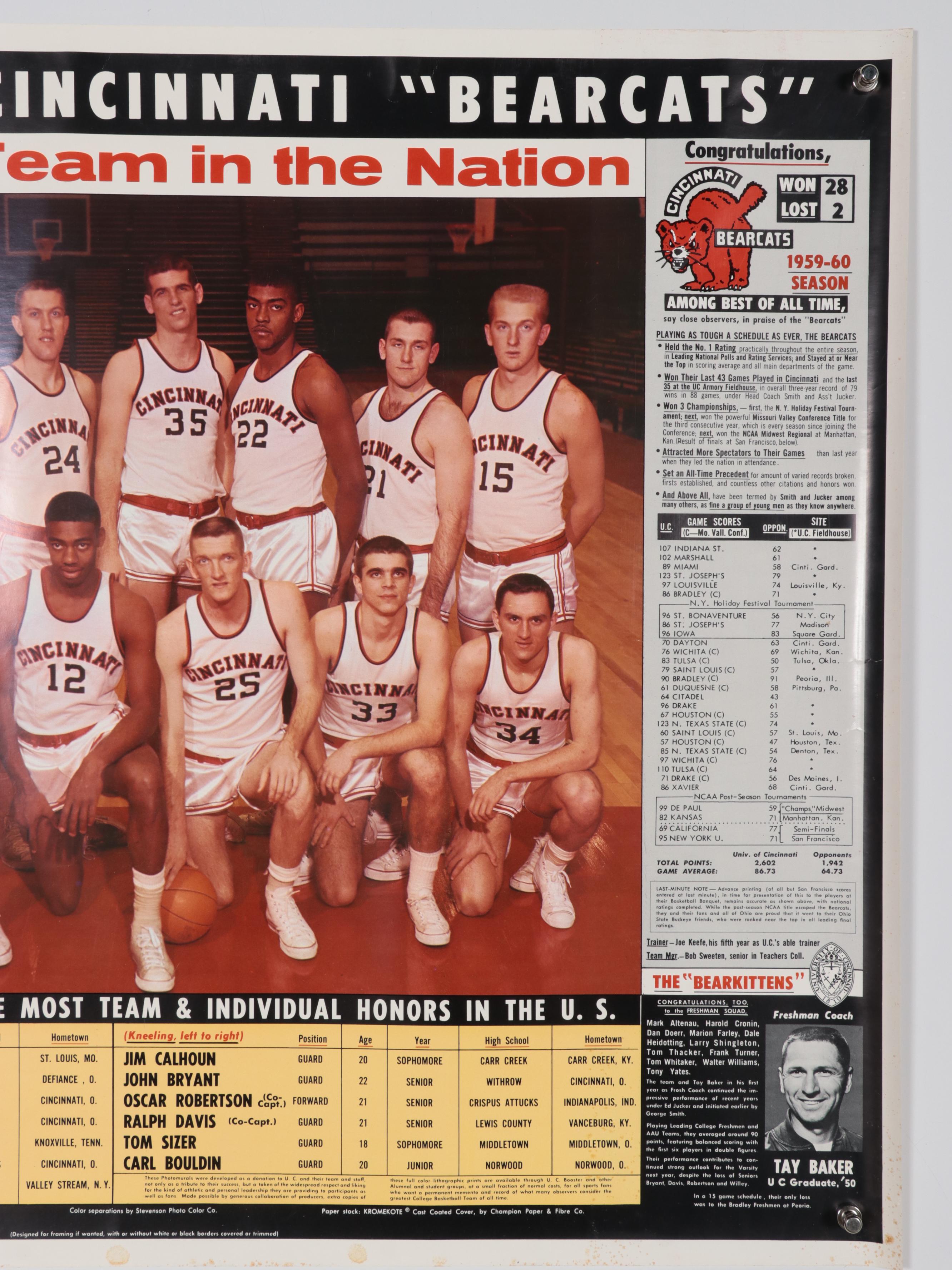 1950s Univesity of Cincinnati Basketball Team Posters Featuring Oscar ...
