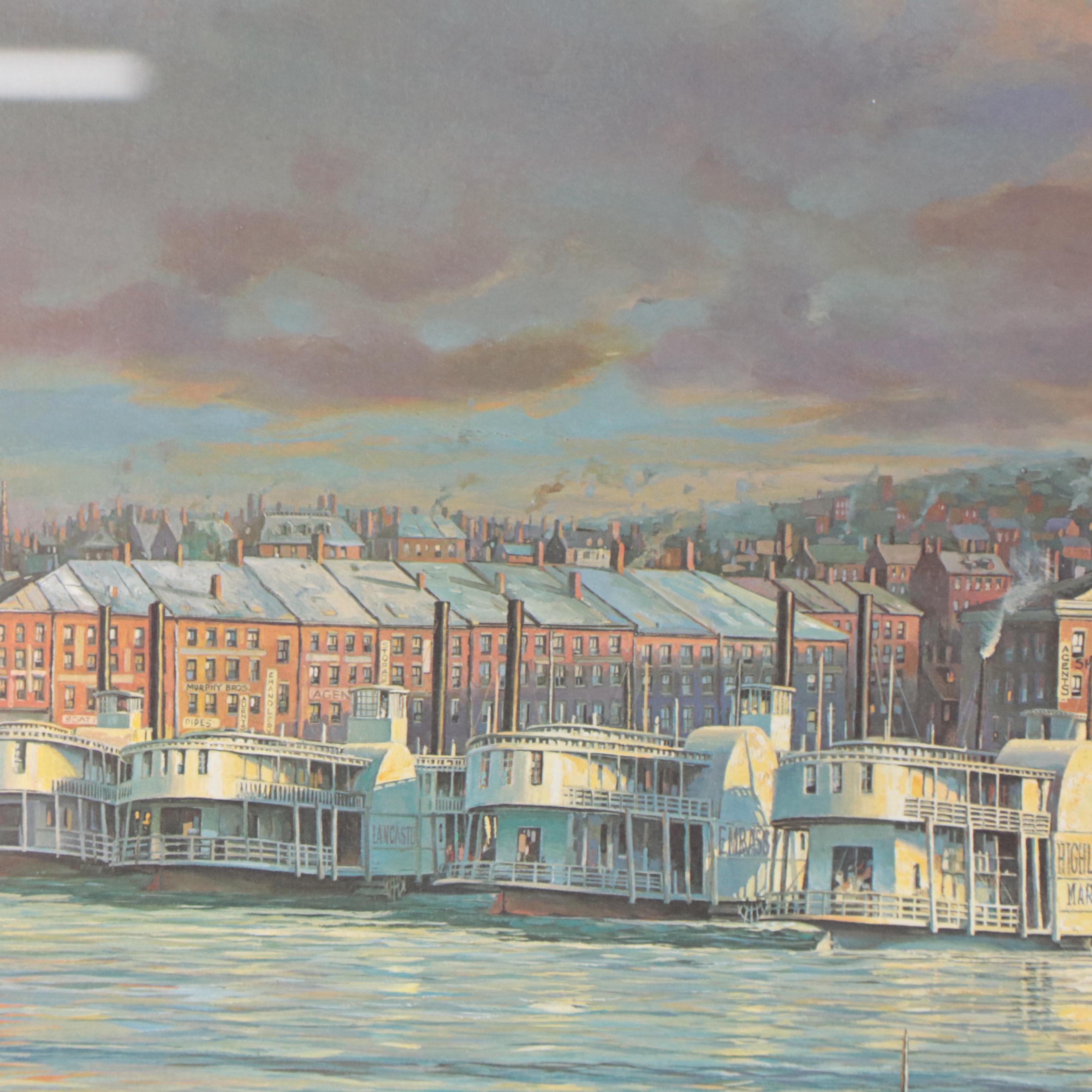 Michael Blaser Offset Lithograph "The Public Landing - Cincinnati, 1850 ...