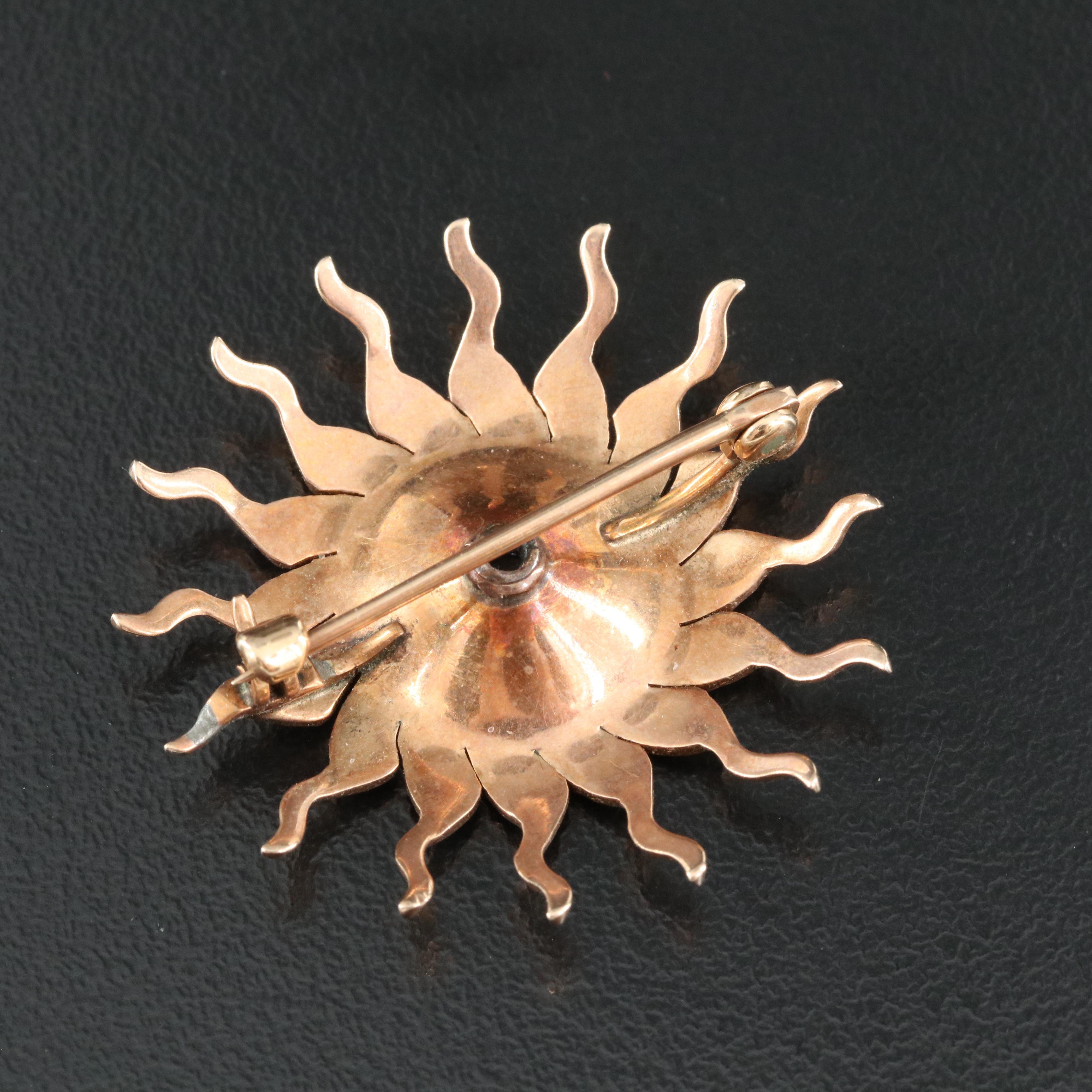 Victorian 10K 0.17 CT Diamond and Seed Pearl Sunburst Brooch | EBTH