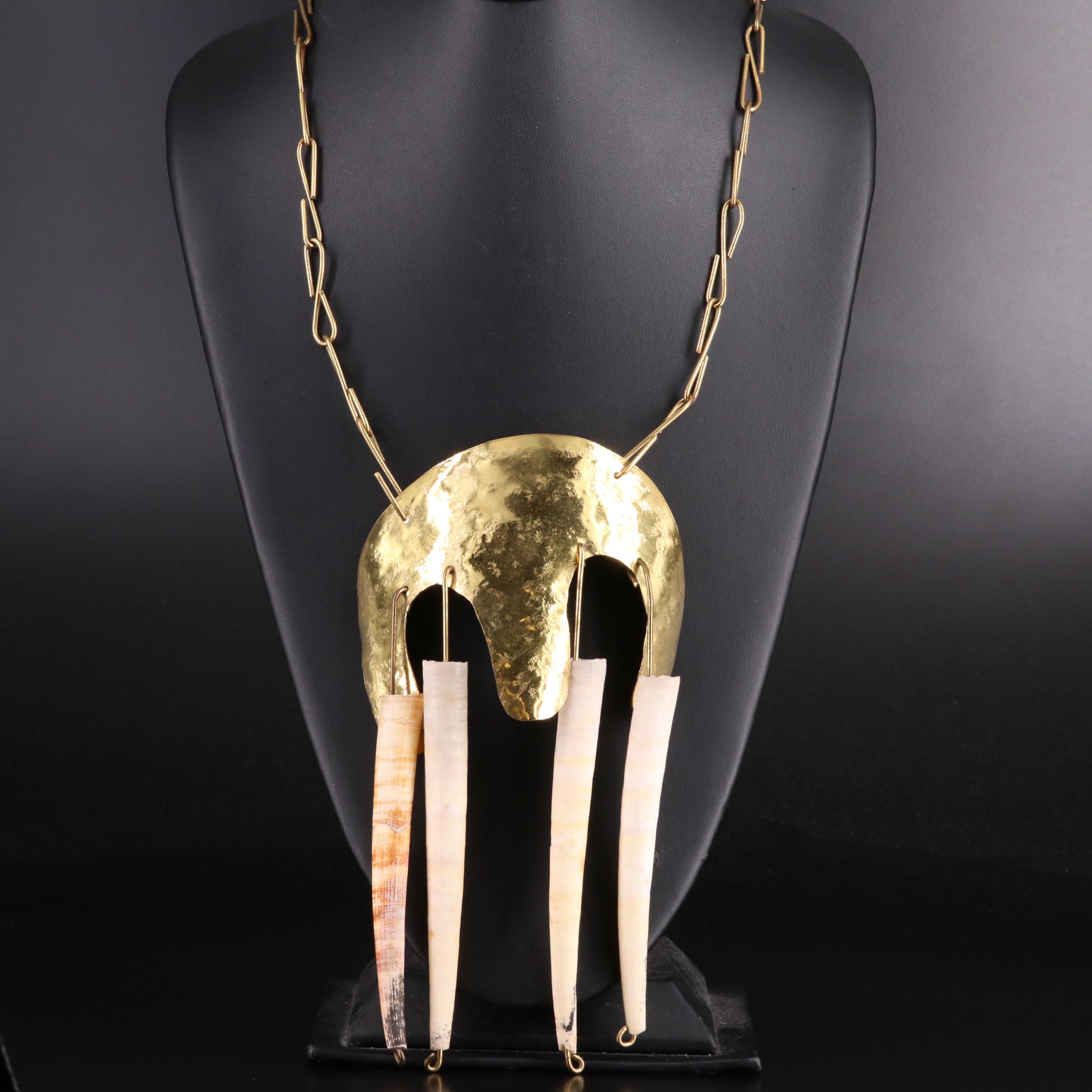 Handmade Tusk Shell and Brass Necklace | EBTH