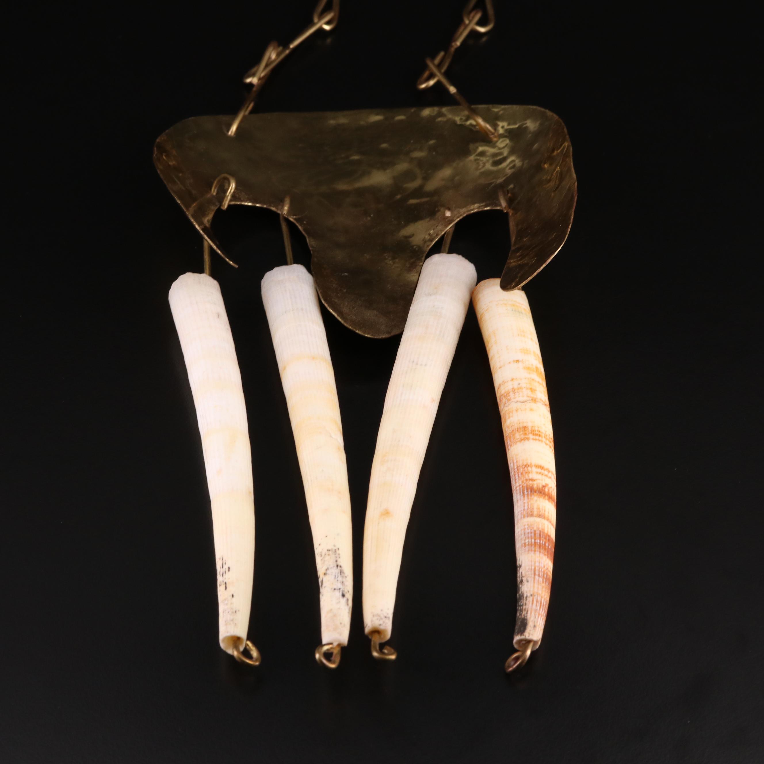 Handmade Tusk Shell and Brass Necklace | EBTH