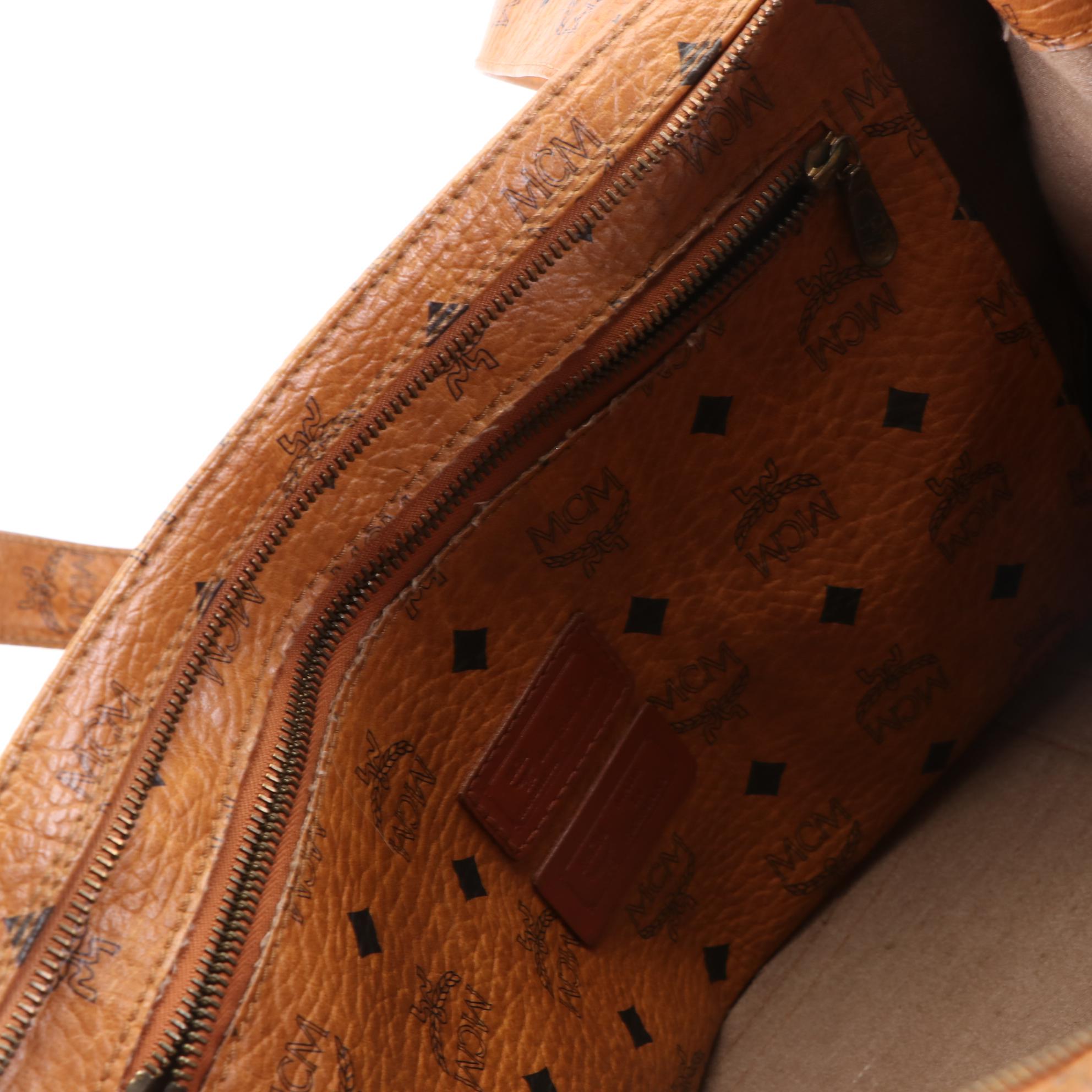 MCM Heritage Zippered Shopper Tote Bag in Cognac Visetos Coated Canvas ...