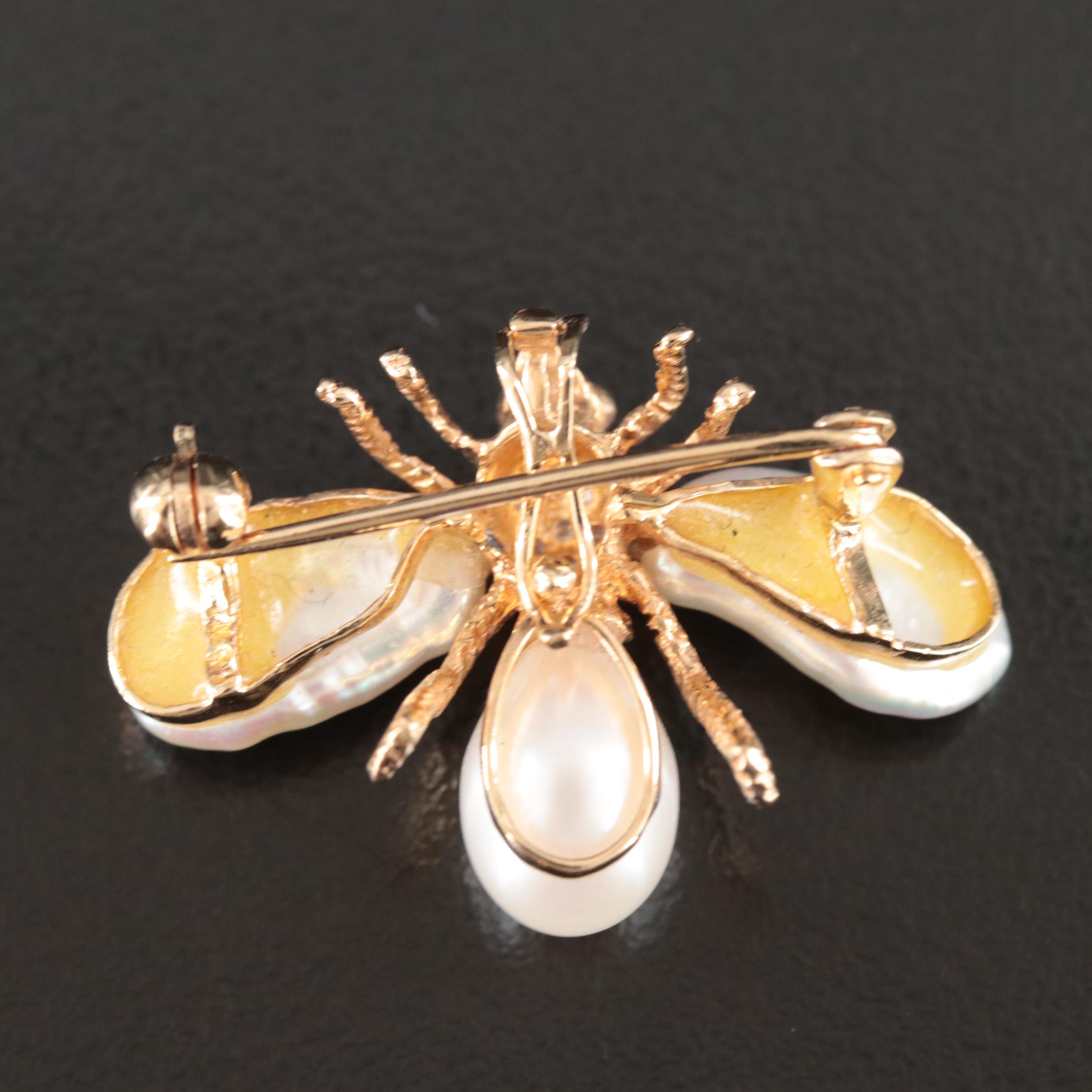 14K Pearl and Diamond Bug Converter Pendant | EBTH
