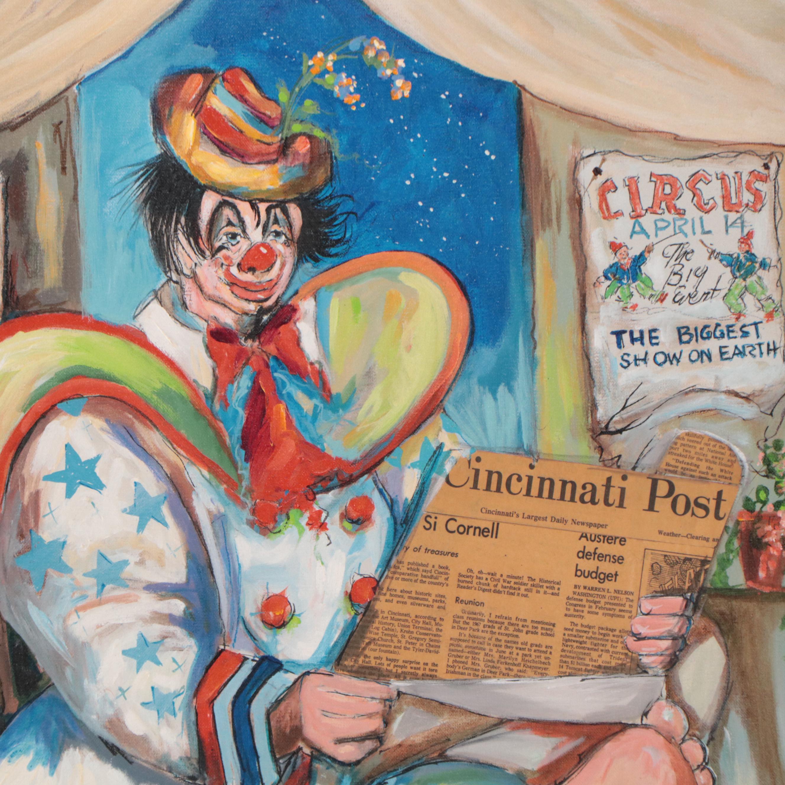 Louis Spiegel Clown Portrait Oil Painting, 1975 | EBTH