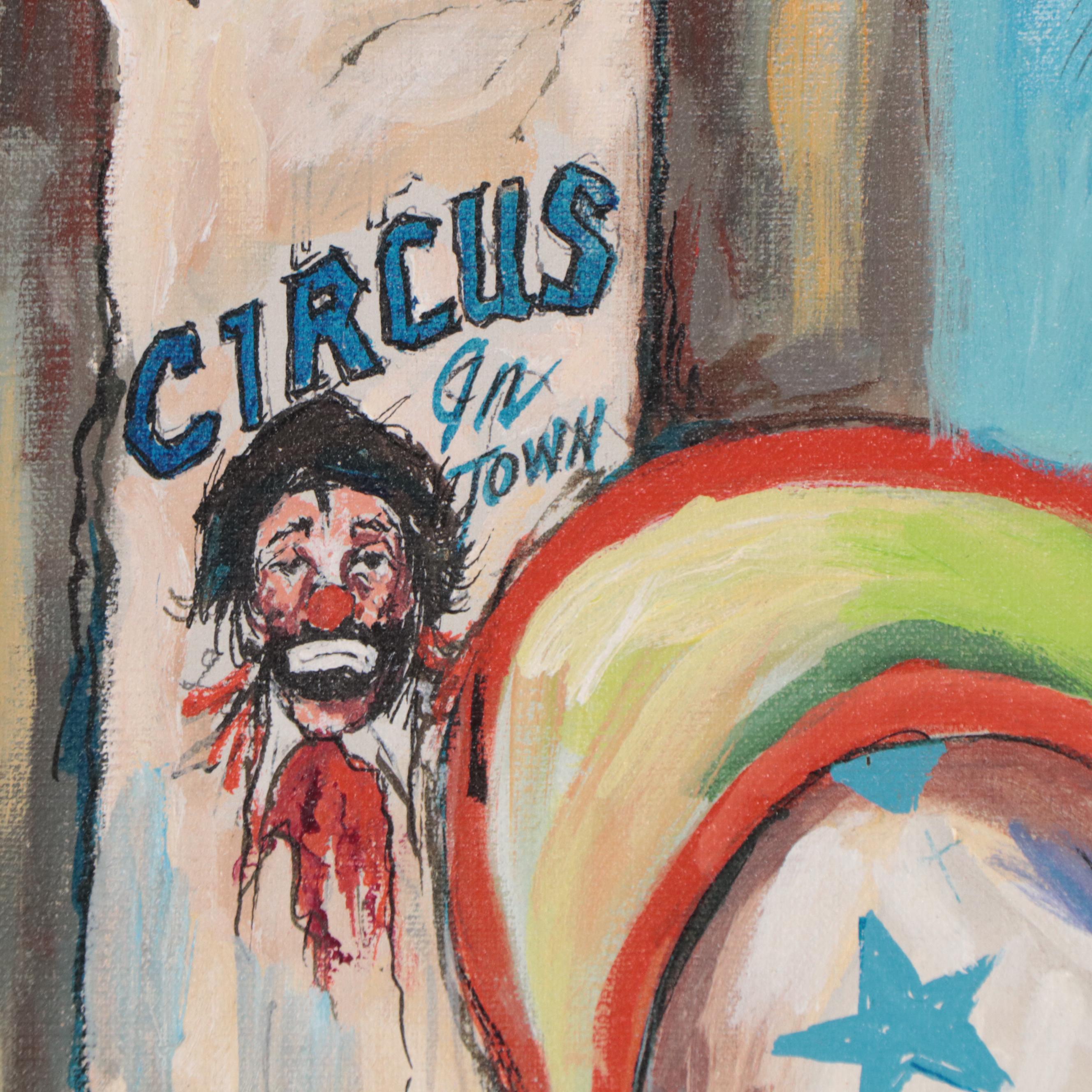 Louis Spiegel Clown Portrait Oil Painting, 1975 | EBTH