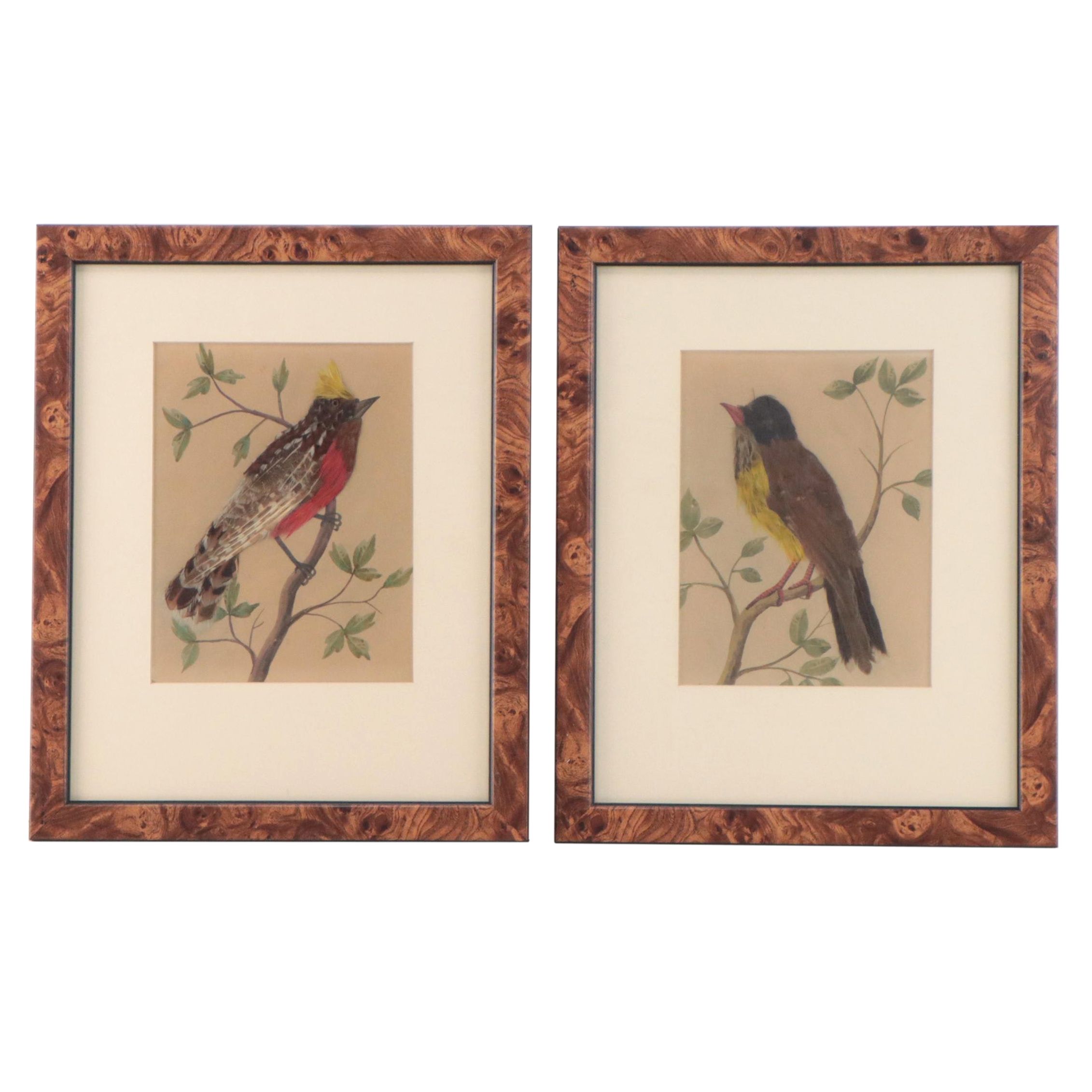 Bird Motif Featherwork Watercolor Paintings | EBTH