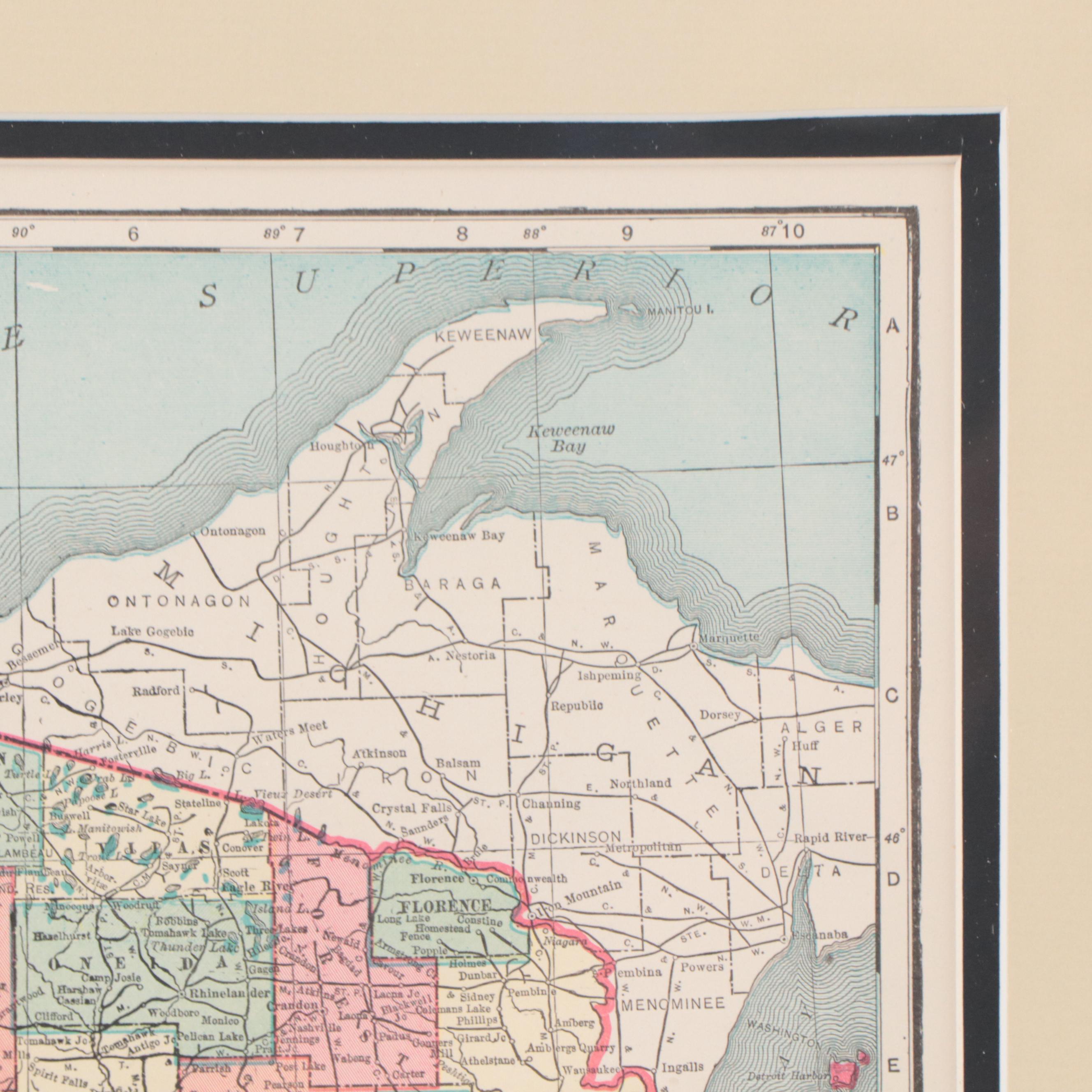The Geographical Publishing Co. Wax Engraving Map "Wisconsin", 1911 | EBTH