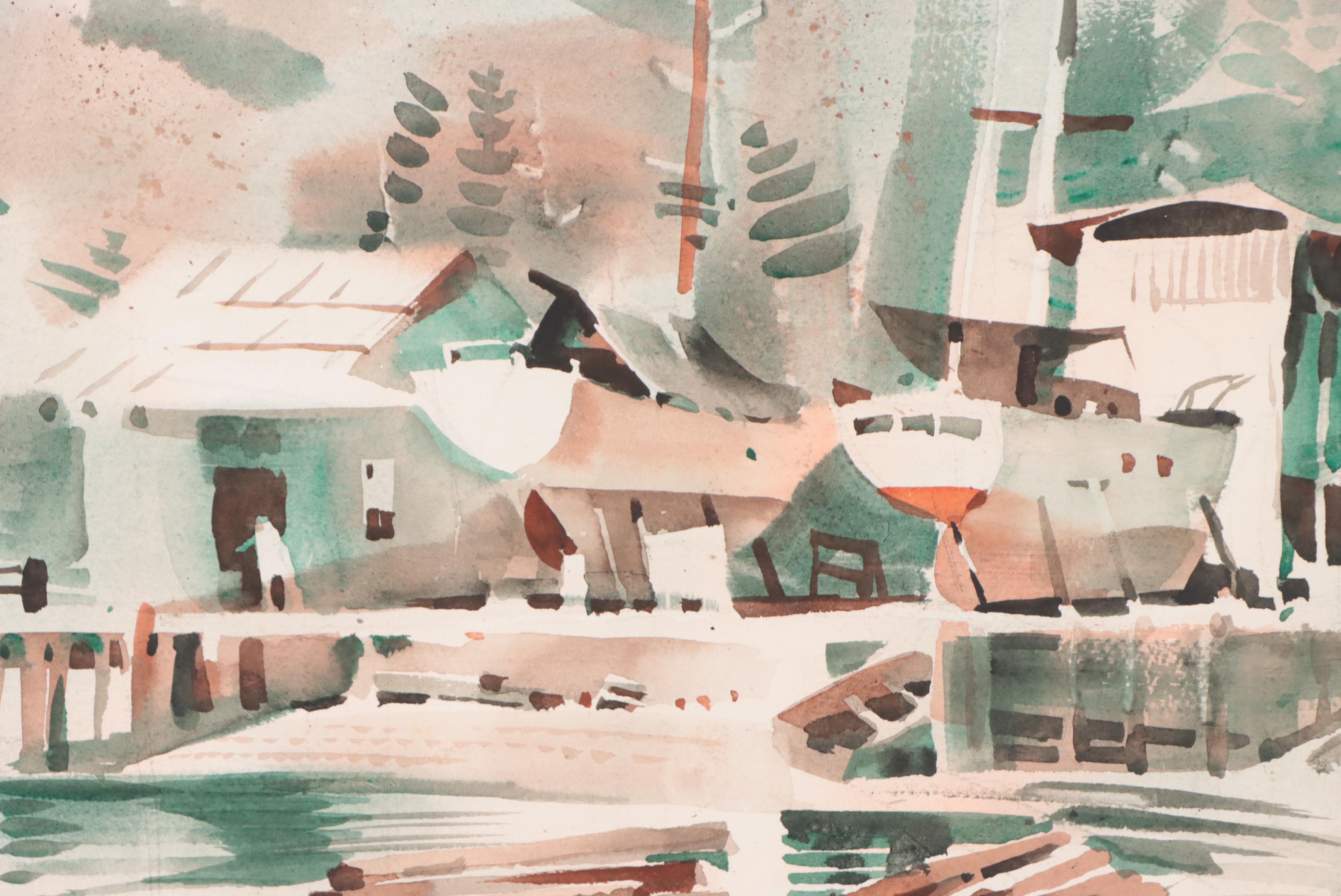 Rex Brandt Harbor Scene Watercolor Painting | EBTH