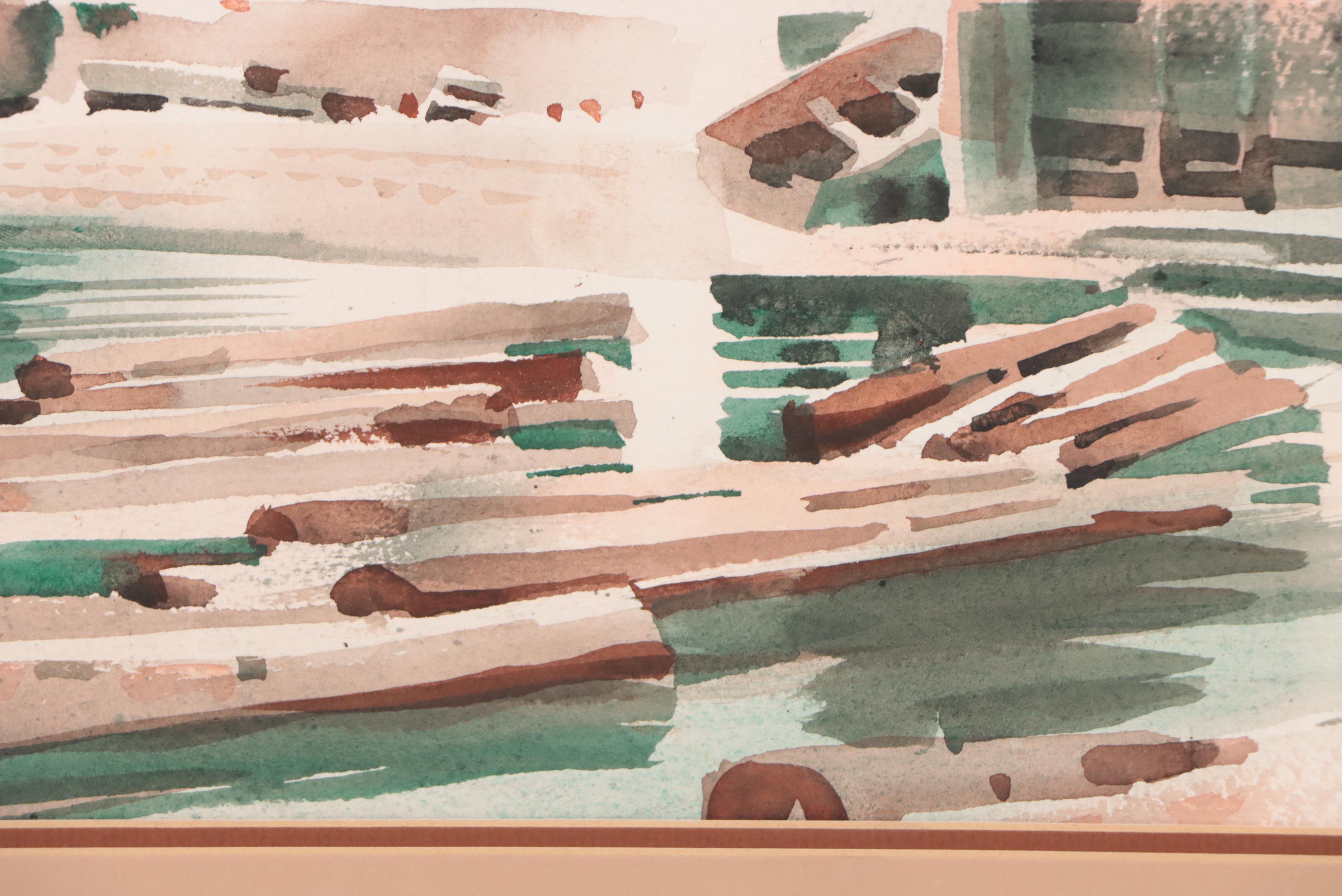 Rex Brandt Harbor Scene Watercolor Painting | EBTH