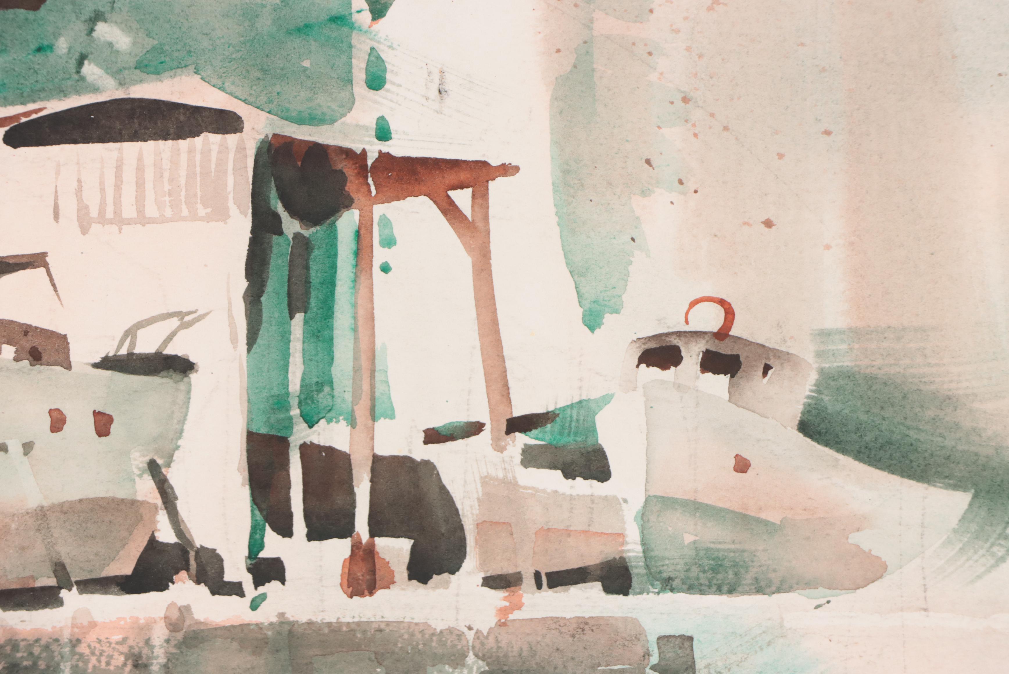 Rex Brandt Harbor Scene Watercolor Painting | EBTH