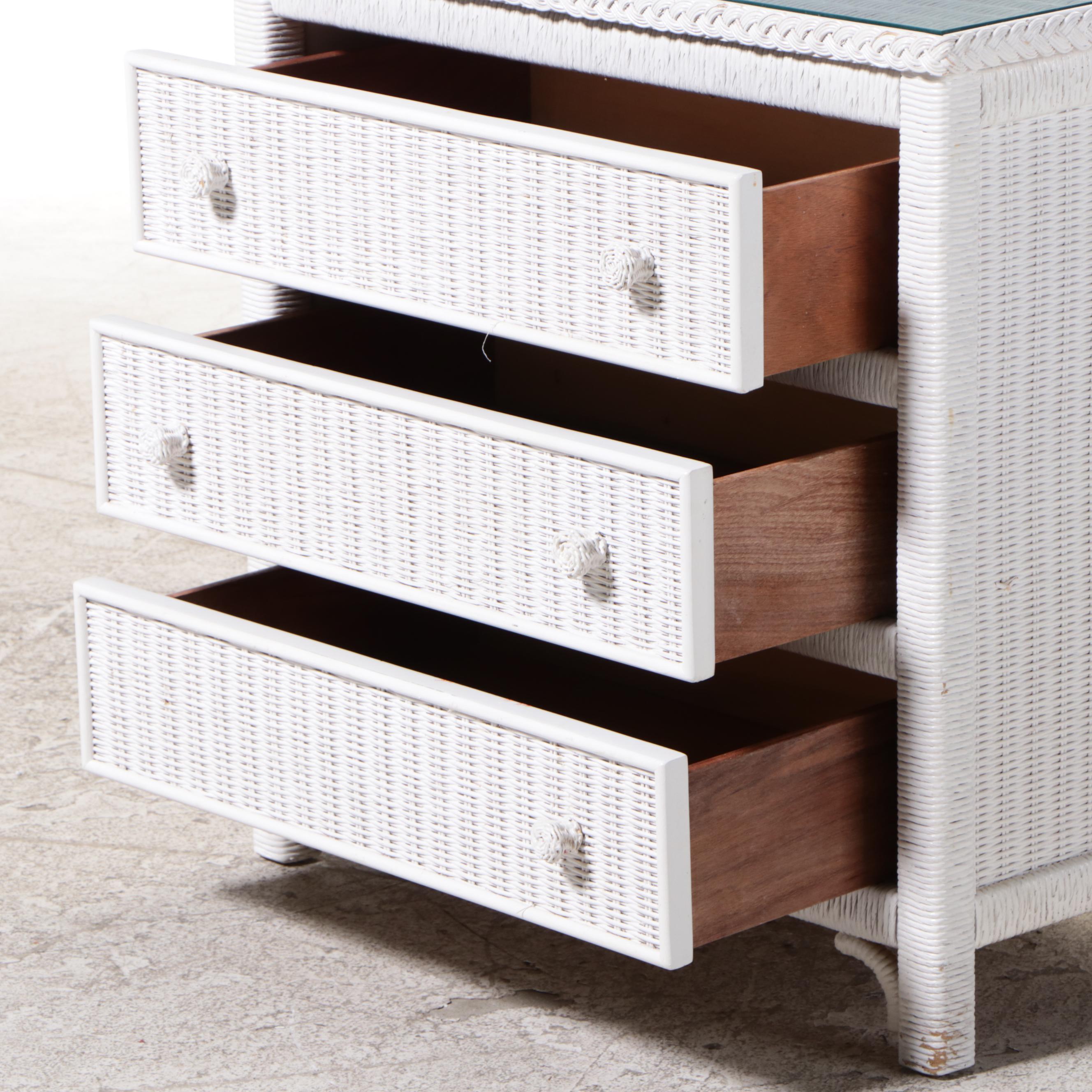 White-Painted Wicker Three-Drawer Bedside Chest, Late 20th Century | EBTH