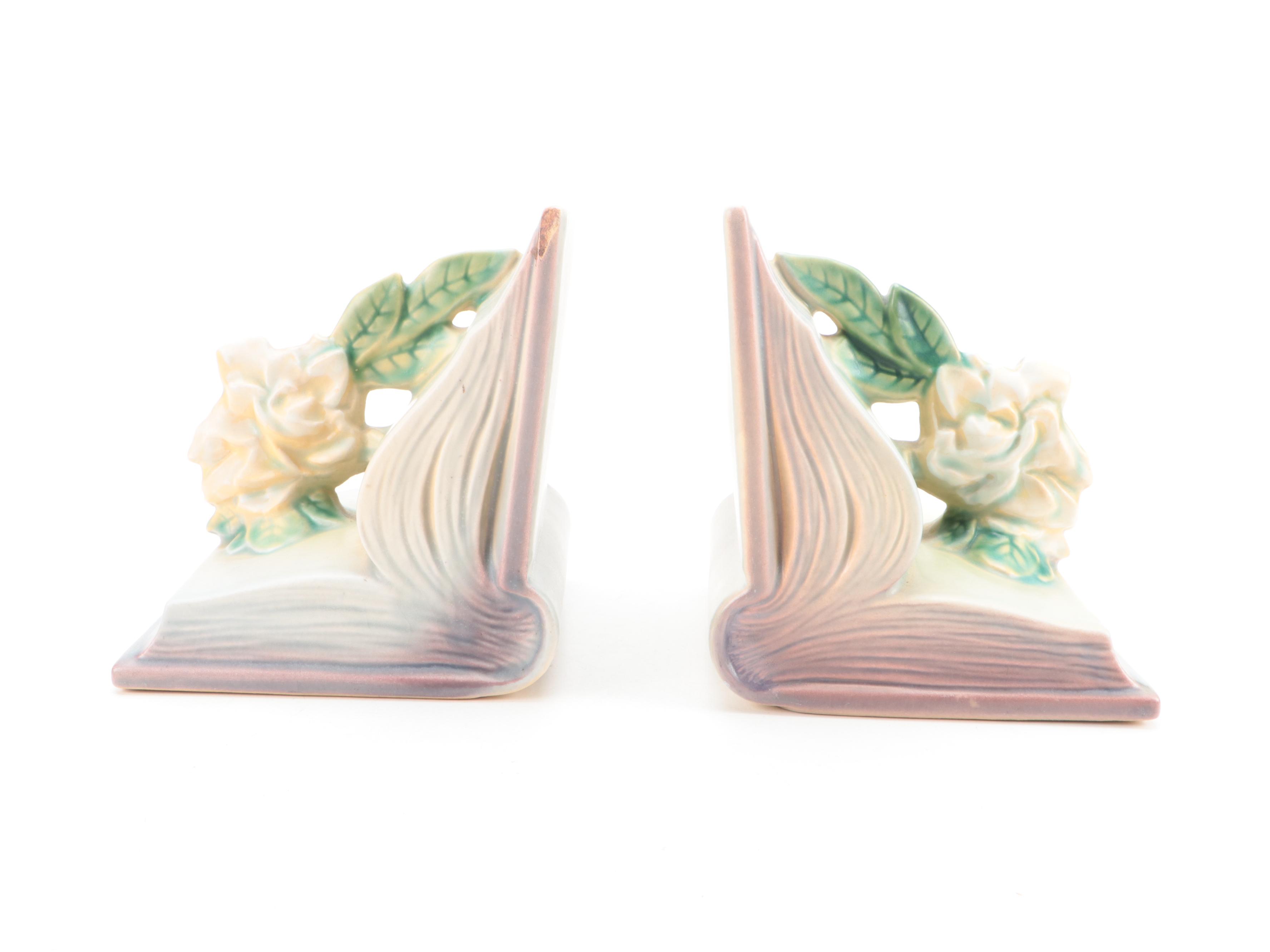 Roseville Pottery "Gardenia" Ceramic Bookends, Mid-20th Century | EBTH