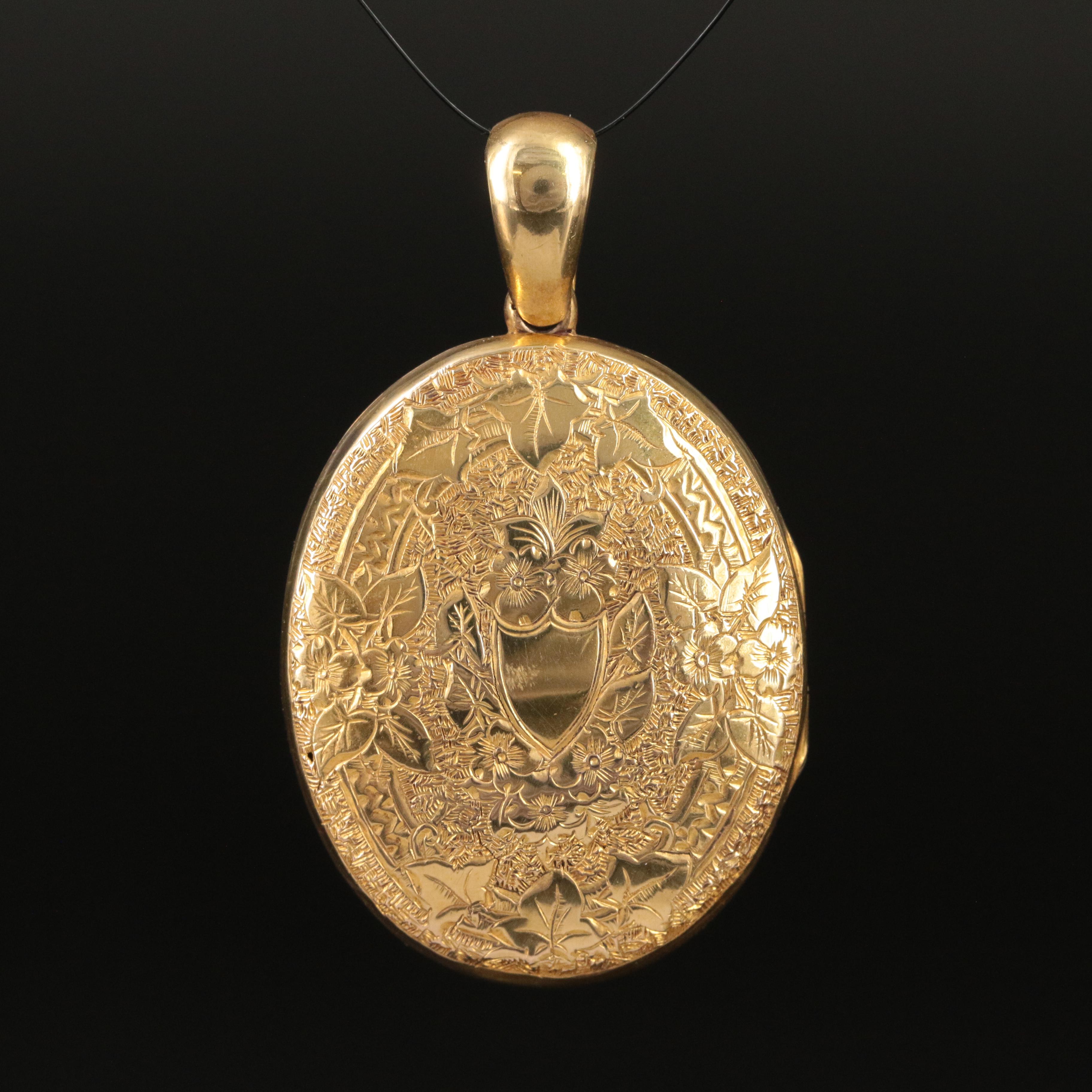 Antique 14K Hand Floral Engraved Locket | EBTH