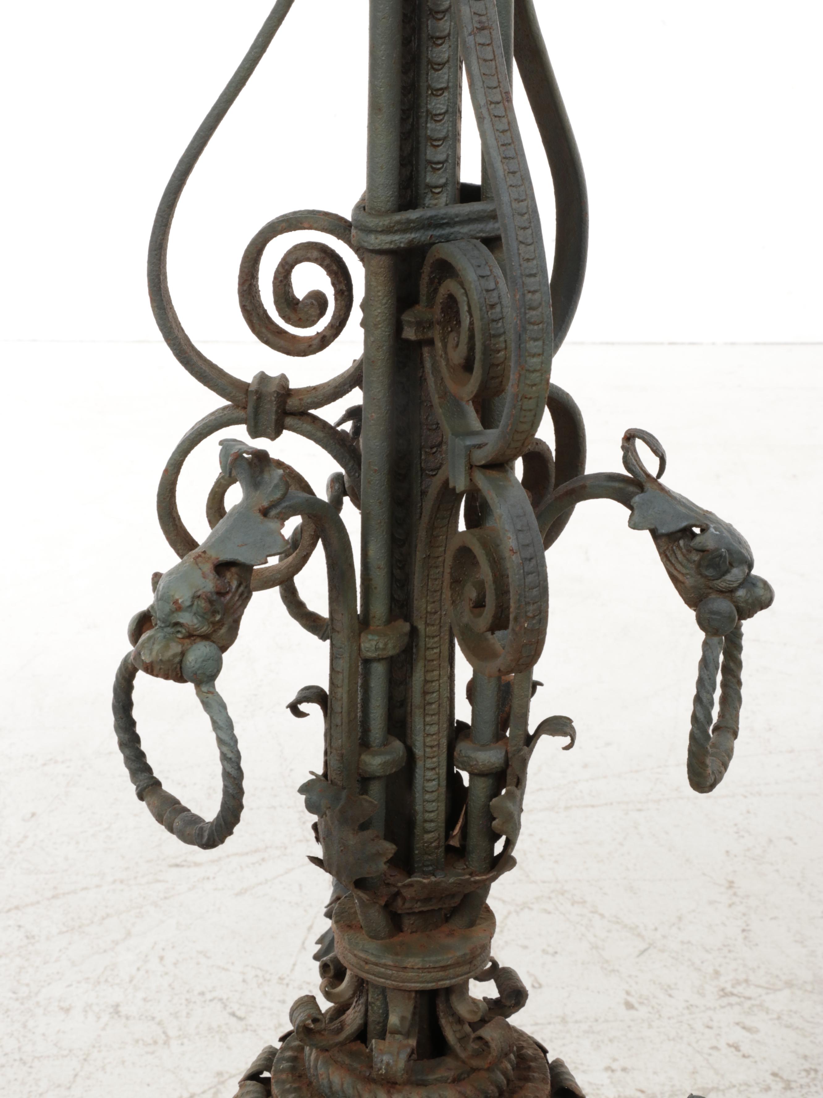 Gothic Cast Iron Dragon Footed Tripod Gas Lamp Post, Adapted Early 20th ...