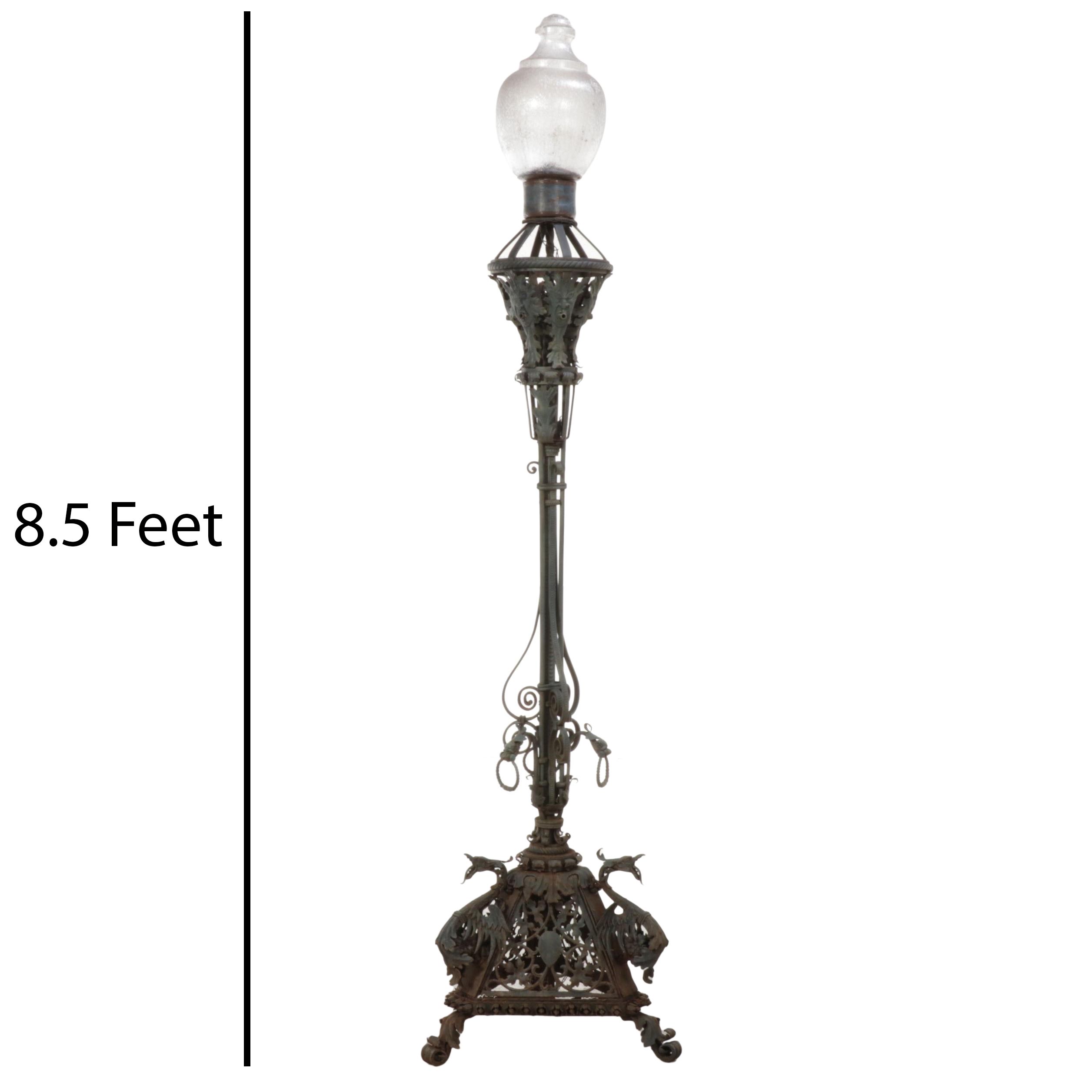 Gothic Cast Iron Dragon Footed Tripod Gas Lamp Post, Adapted Early 20th ...